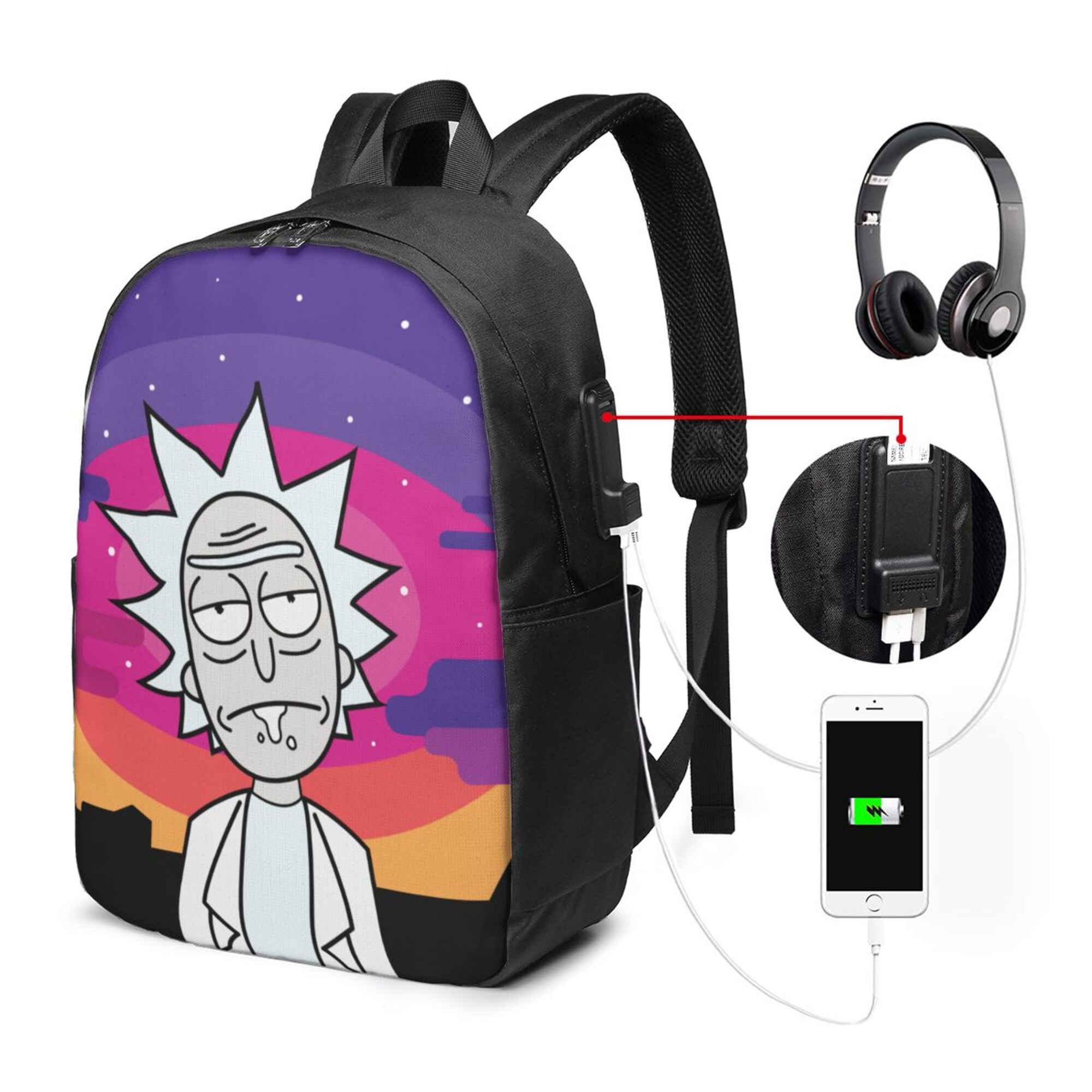 Rick And Morty Laptop Backpack With Usb Charging Port, Anime Laptop Bag ...