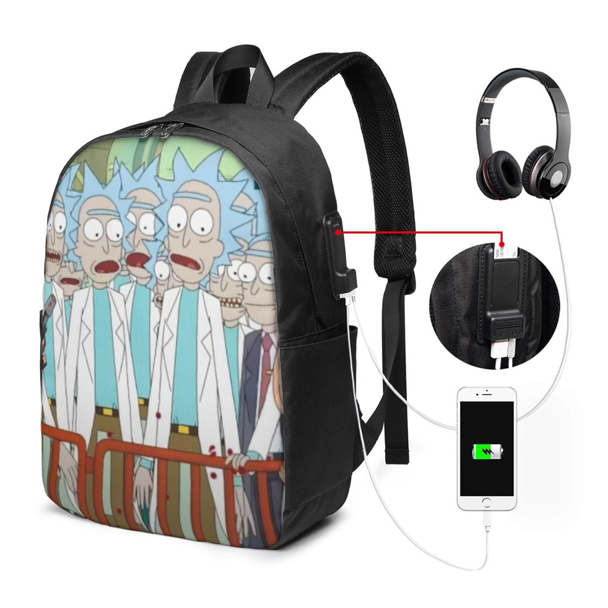Rick And Morty Laptop Backpack With Usb Charging Port, Anime Laptop Bag ...