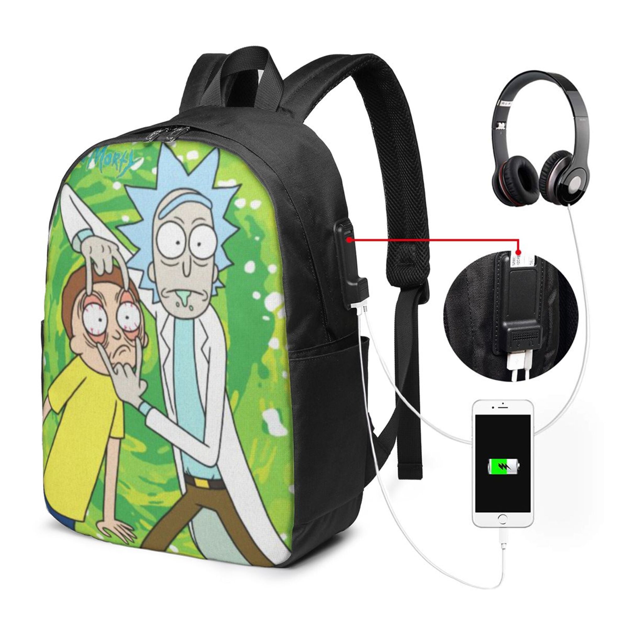 Rick And Morty Laptop Backpack With Usb Charging Port, Anime Laptop Bag ...