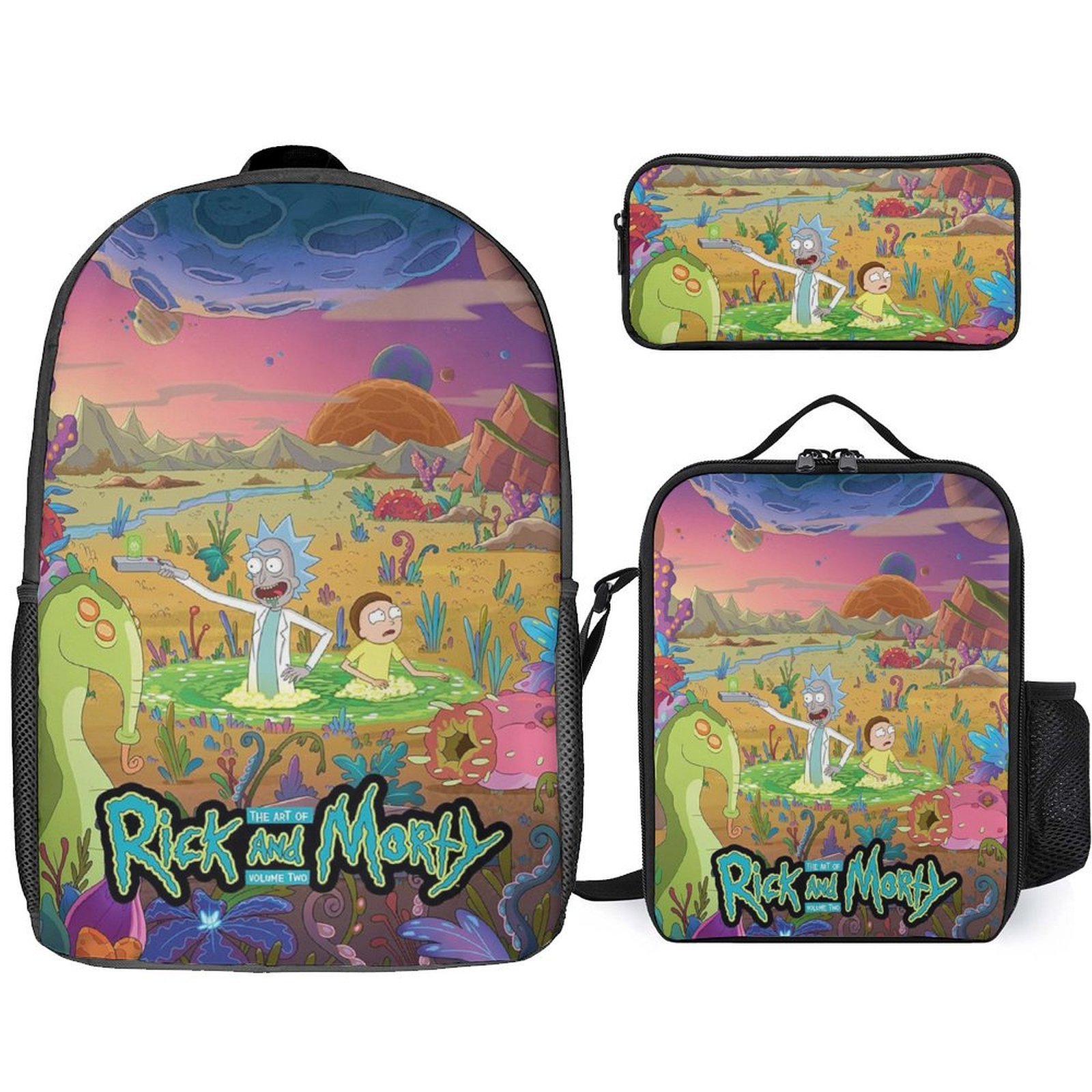 Rick And Morty Poster Backpack With Lunch Bag Pencil Case Set Schoolbag ...