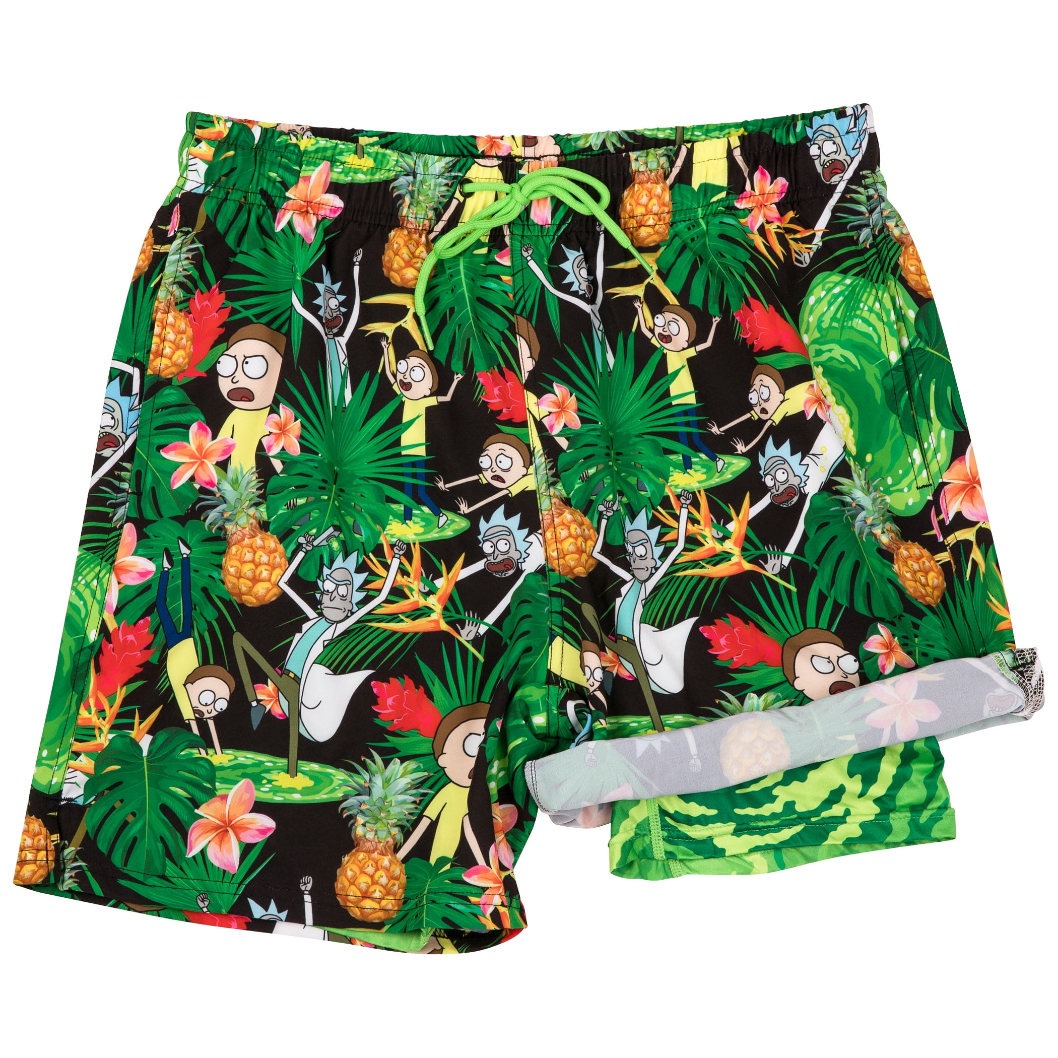 Rick And Morty Tropical Adventures 6 Inseam Lined Swim Trunks-Small (28 ...