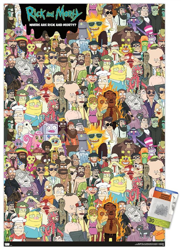 Rick And Morty - Where's Rick? Wall Poster with Push Pins, 22.375" x 34 ...