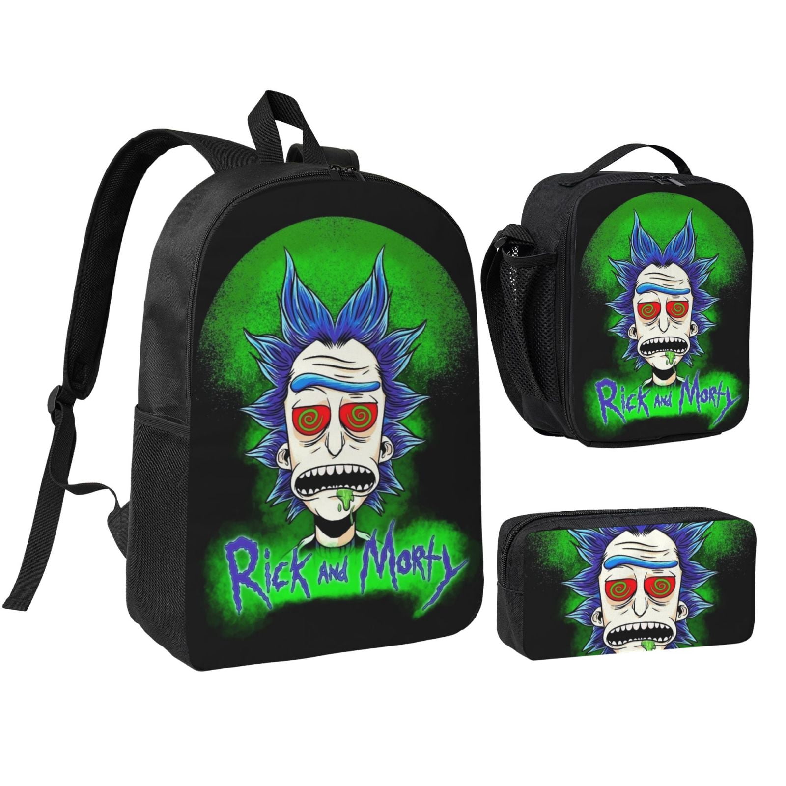 Rick And Morty Backpack 3 Piece Set Bookbag with Lunch Box Pencil Case ...