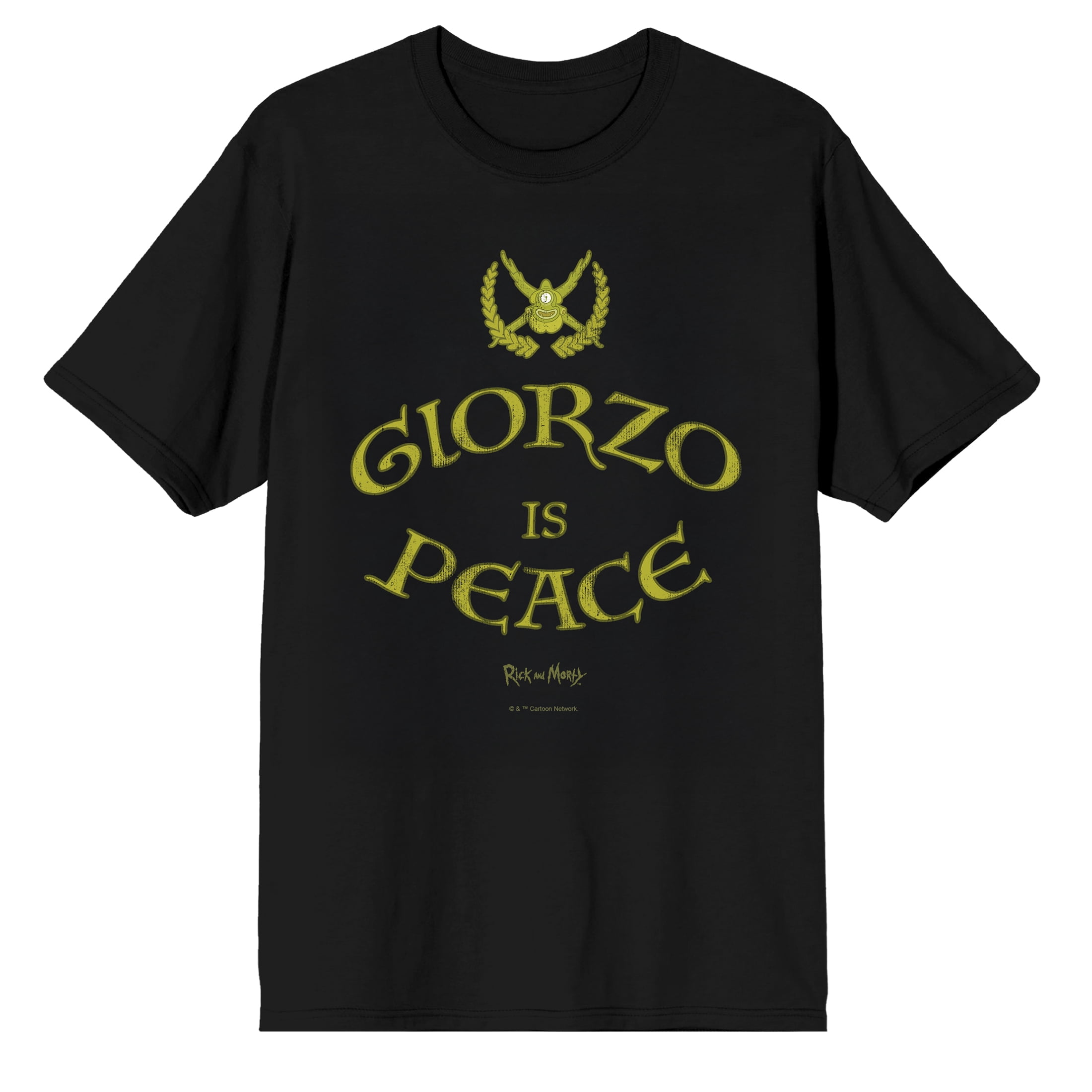 Rick & Morty Glorzo Is Peace Adult Black Crew Neck Short Sleeve T-shirt ...