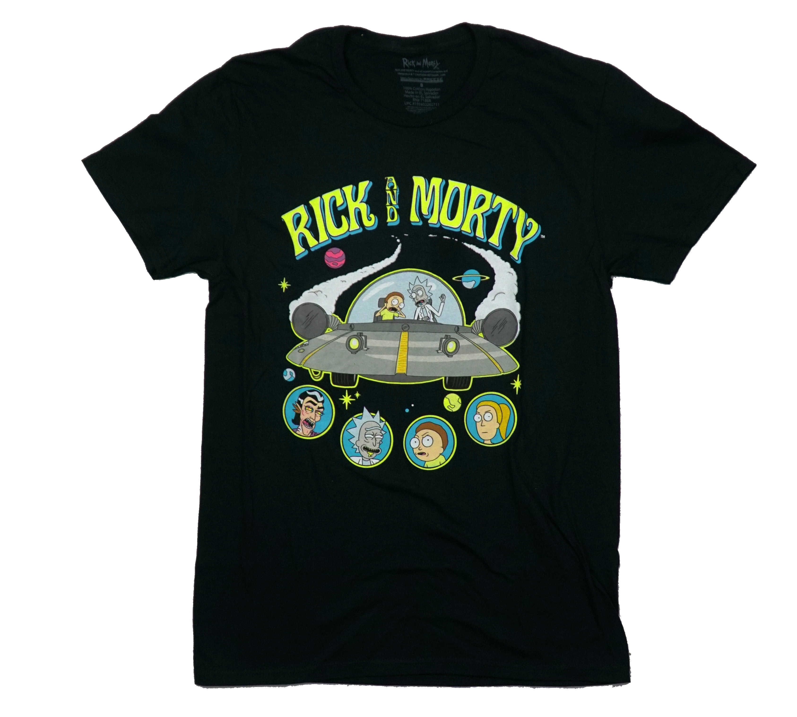 Rick and Morty Mens T-Shirt - In Spaceship Above Blue Circle Characters ...