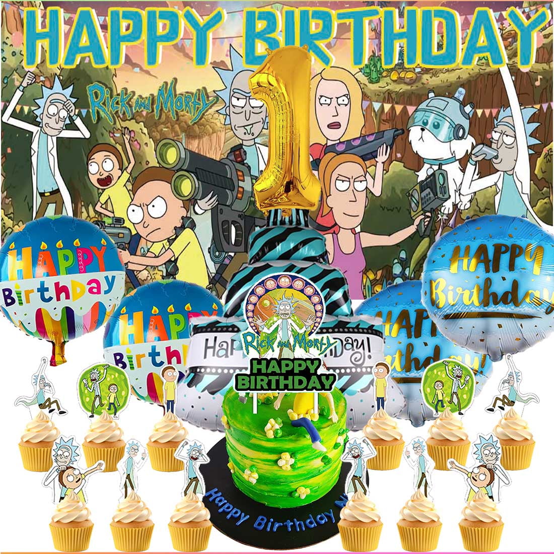 Rick and Morty Party Supplies Decor 1st Kit Balloons Birthday Cake ...