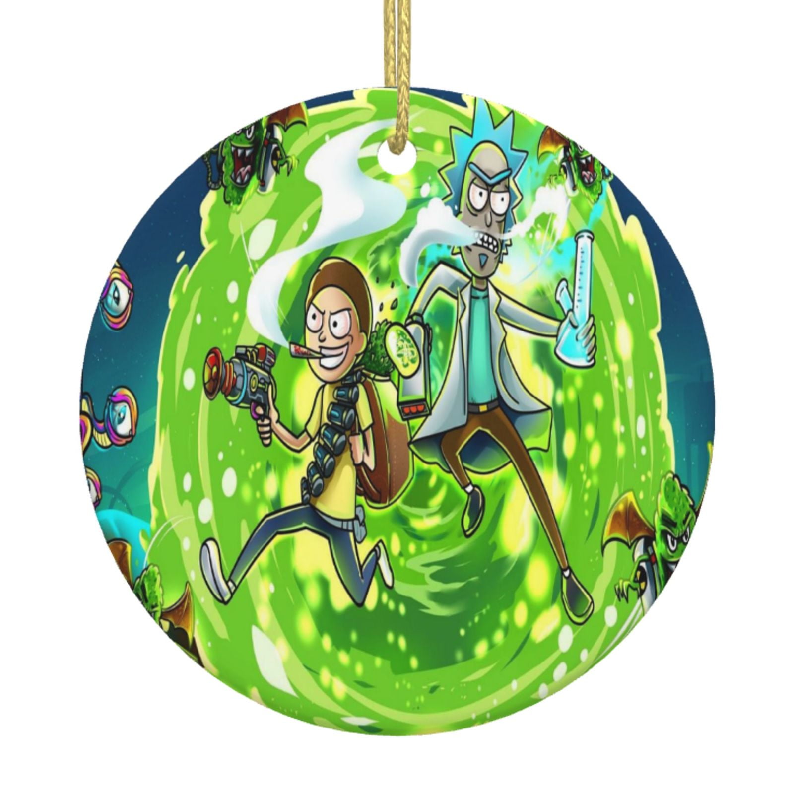 Rick and Mor-t Round Ceramic Pendant Christmas Decoration Holiday with ...