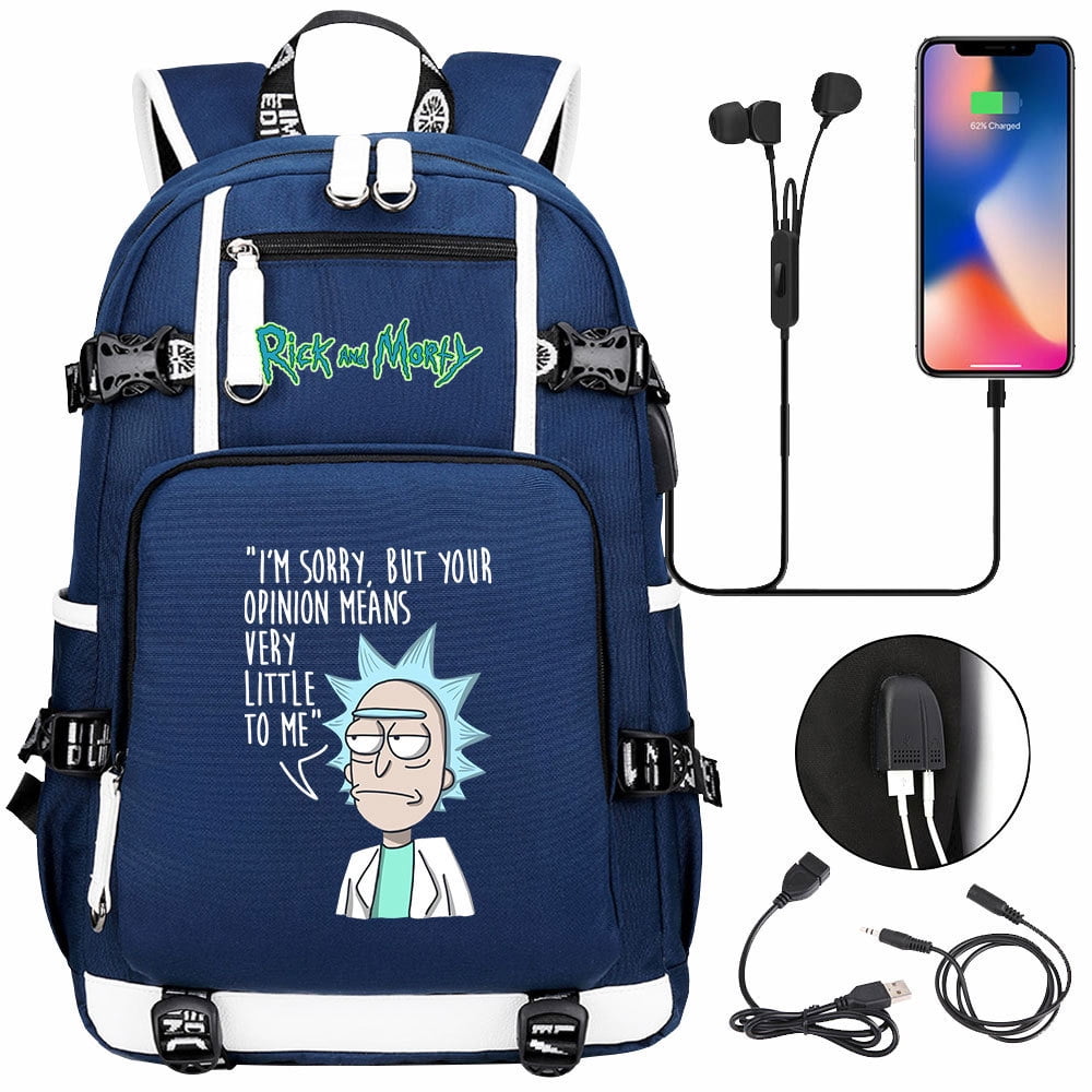 Rick and Morty Theme Unisex Backpack with USB Charging & 15'' Laptop ...