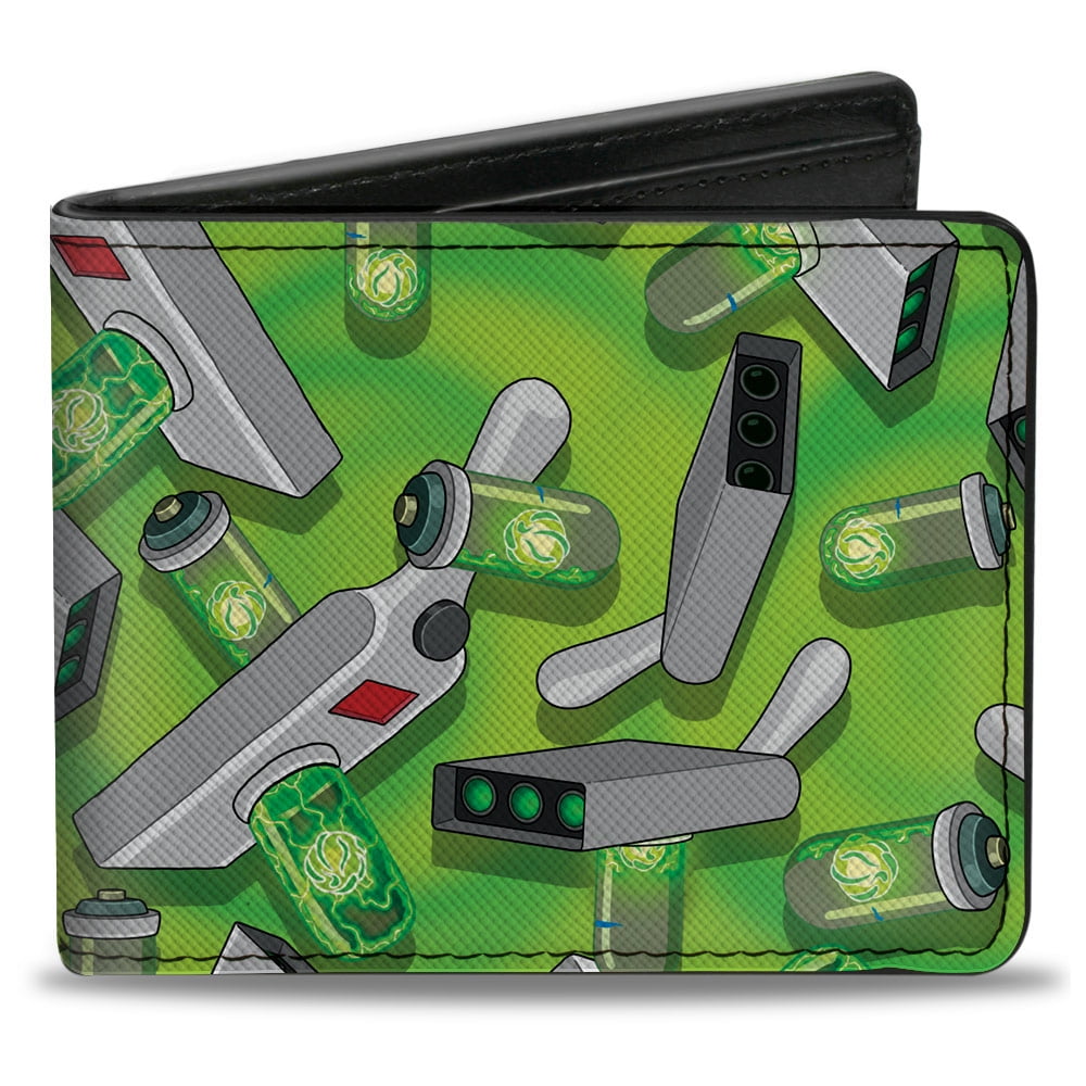 Rick and Morty Wallet, Bifold, Rick and Morty Portal Gun Collage Greens ...