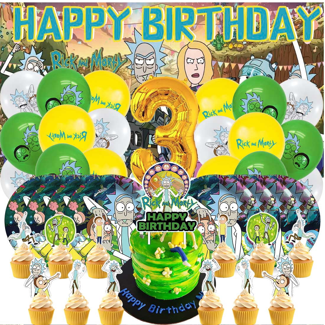 Rick and morty Balloons Party Supplies 3rd Decor Tableware Birthday ...