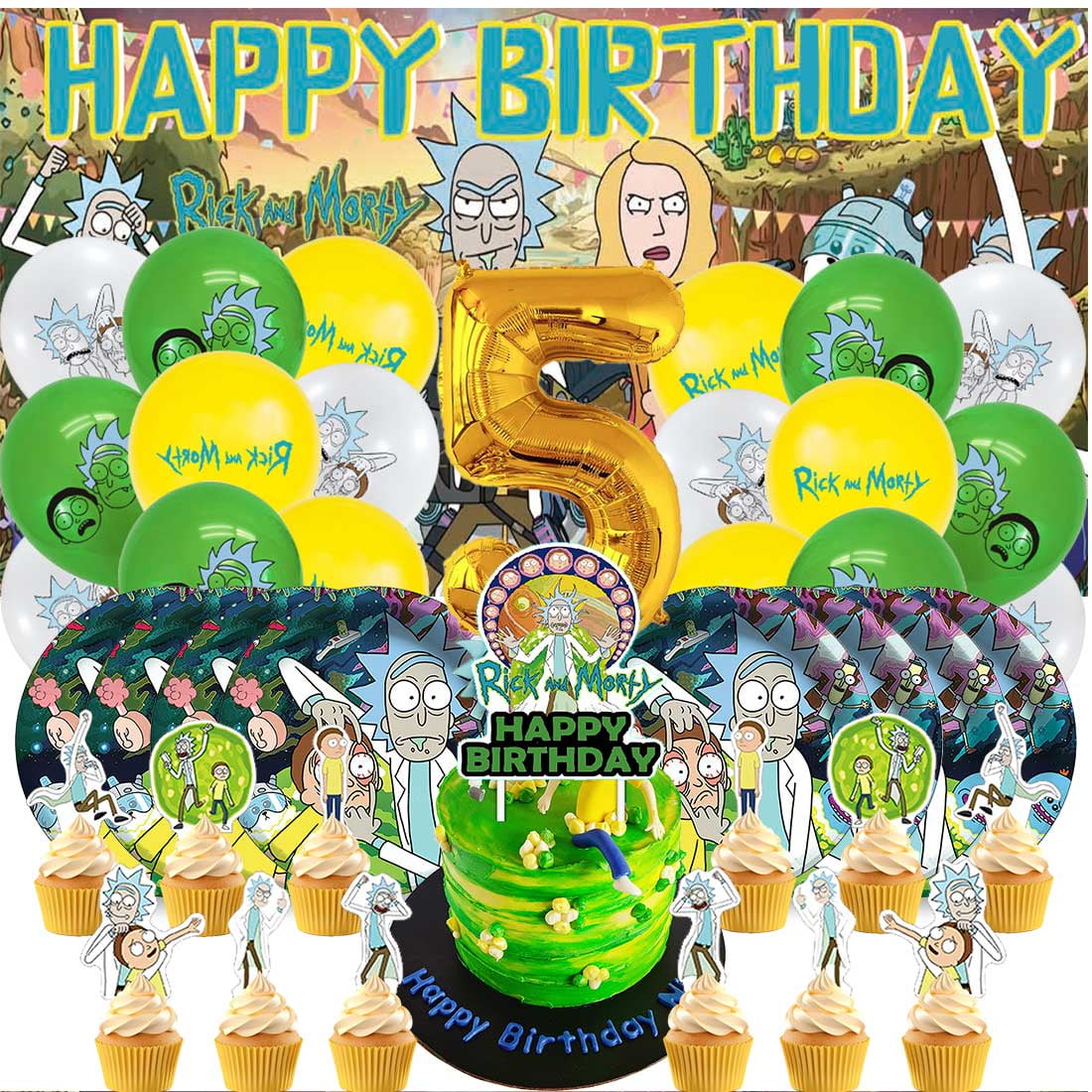 Rick and morty Balloons Party Supplies 5th Decor Tableware Birthday ...
