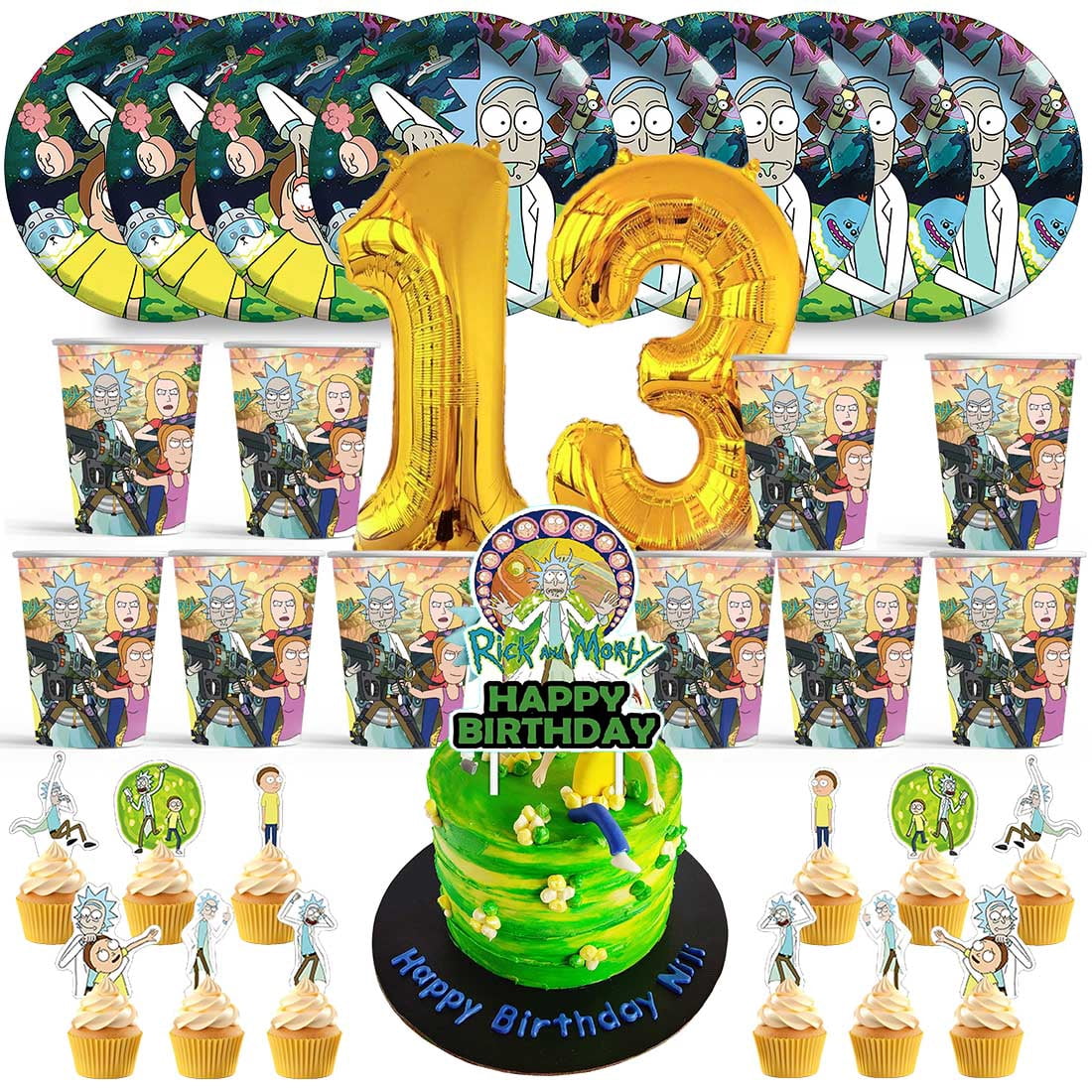 Rick and morty Birthday 13th Cups Party Supplies Plates Fans ...