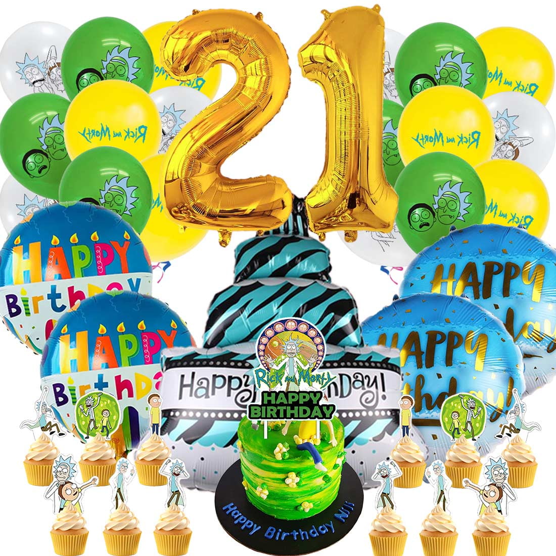 Rick and morty Party Supplies 21th Decor Kit Balloons Birthday Cake ...