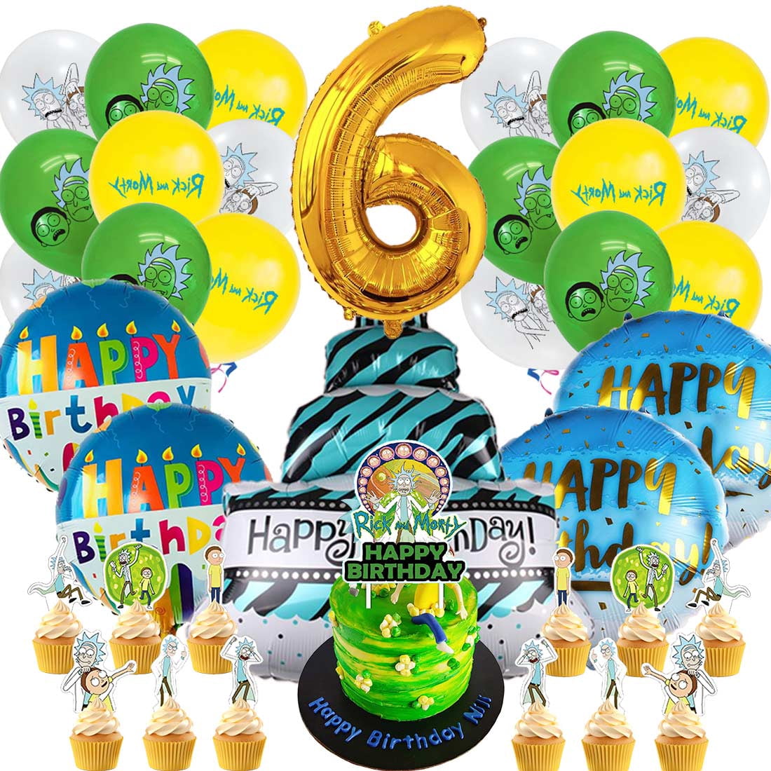 Rick and morty Party Supplies 6th Decor Kit Balloons Birthday Cake ...