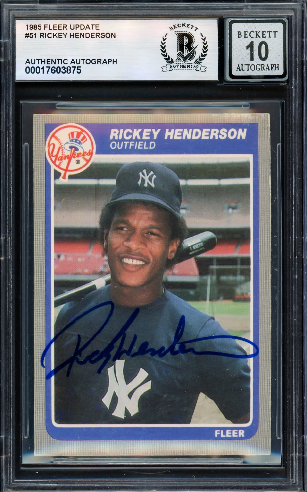 Rickey Henderson Autographed 1985 Fleer Update Card #U51 New York Yankees Auto Grade Gem Mint 10 ...