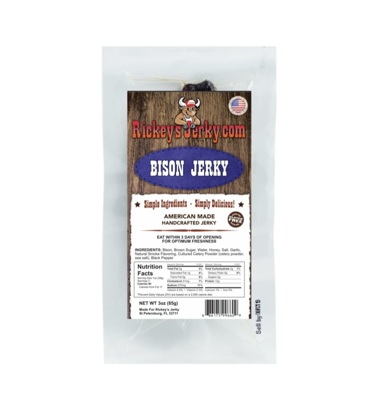 Rickey's Jerky, Bison Jerky - Exotic Jerky, Gluten Free, Made with Simple Ingredients, 3 oz ...