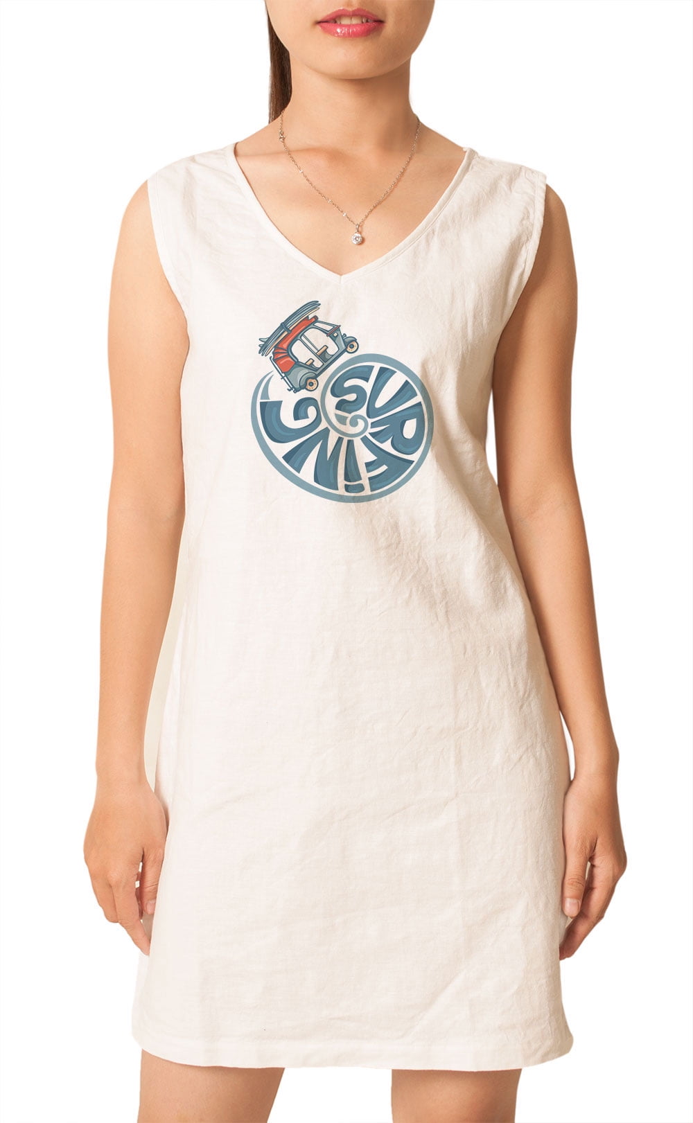 Rickshaw With Surfboards & Blue Spiral Smoke Printed Mini Shift Dress ...