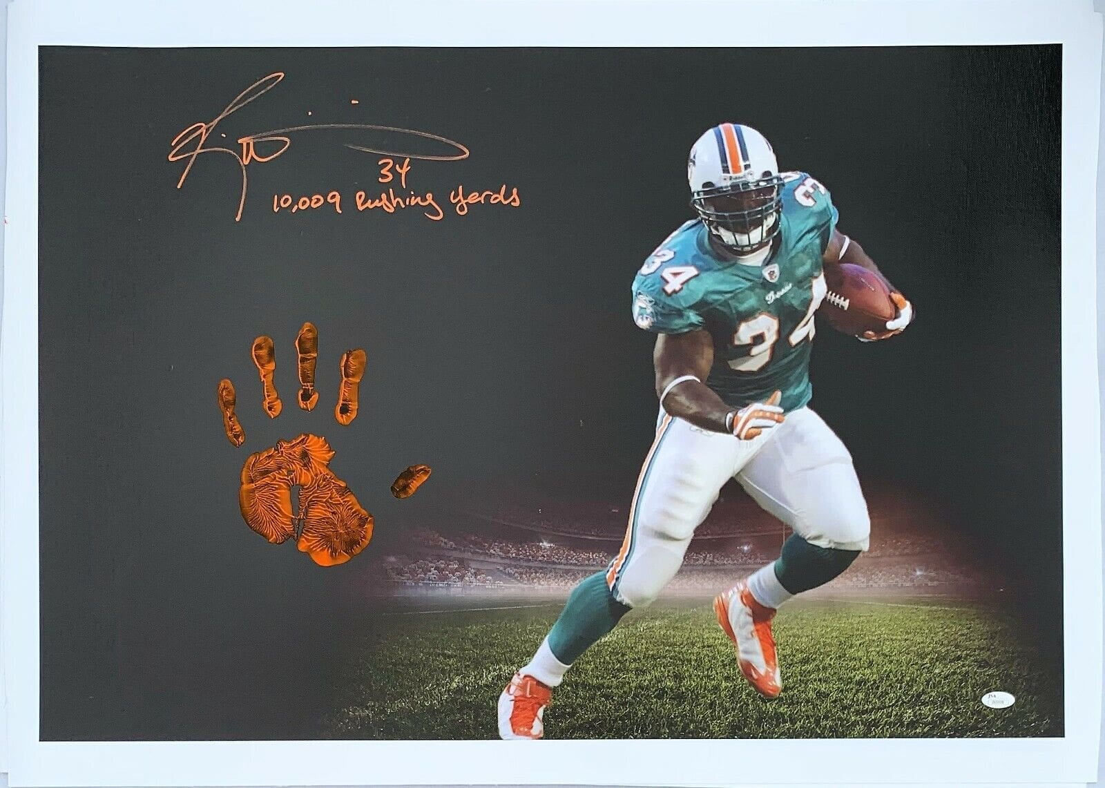 Ricky Williams Handprint Ustretched 20x36 Canvas Dolphins Signed JSA ...