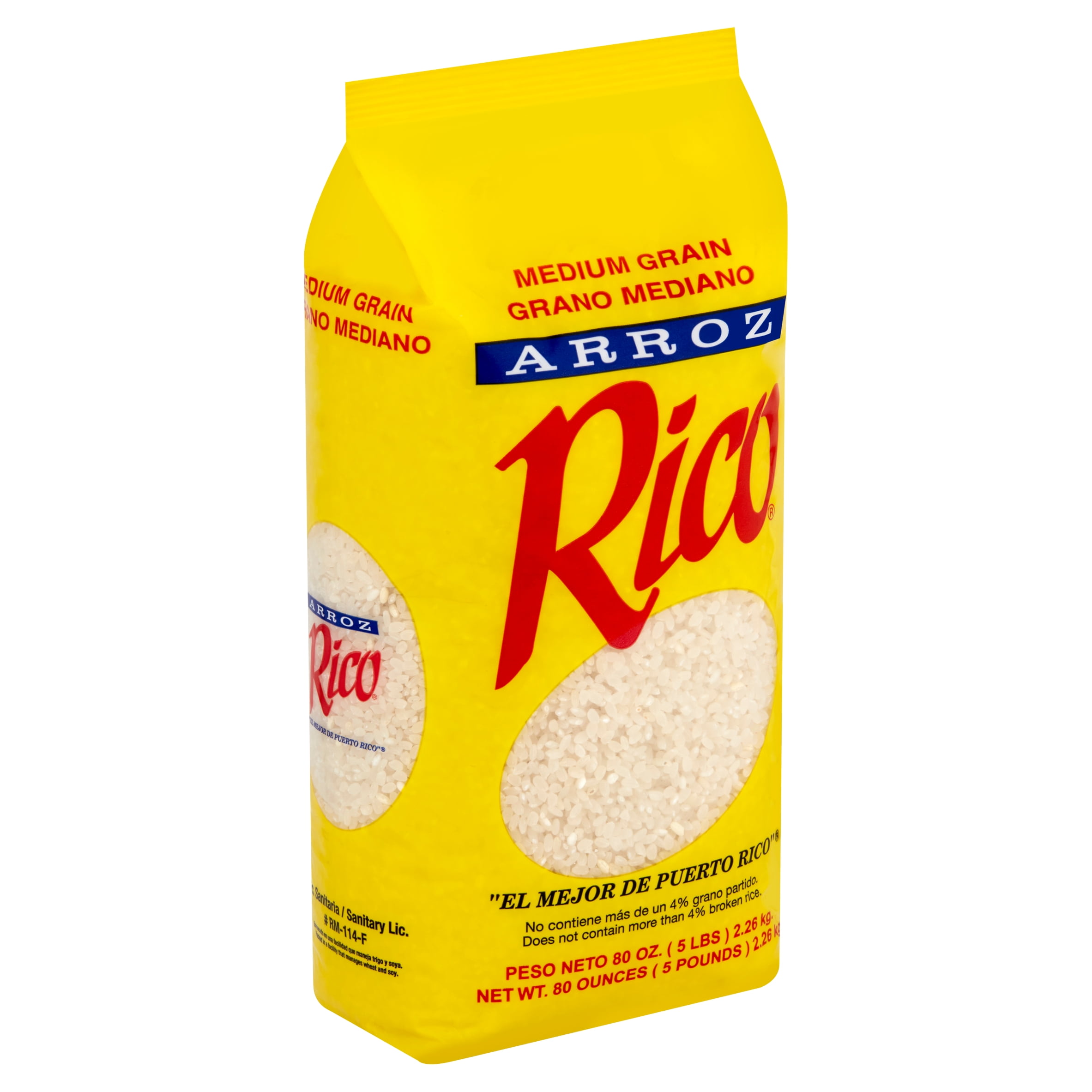 Rico Medium Grain White Rice, 5 lbs - Zero Fat, Zero Cholesterol ...
