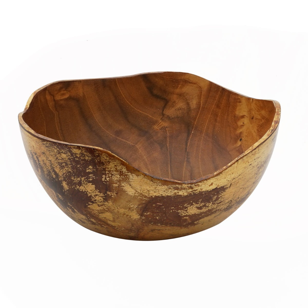 Rico & Plato Adagio Extra Large Teak Bowl with Distressed Gold Leaf ...