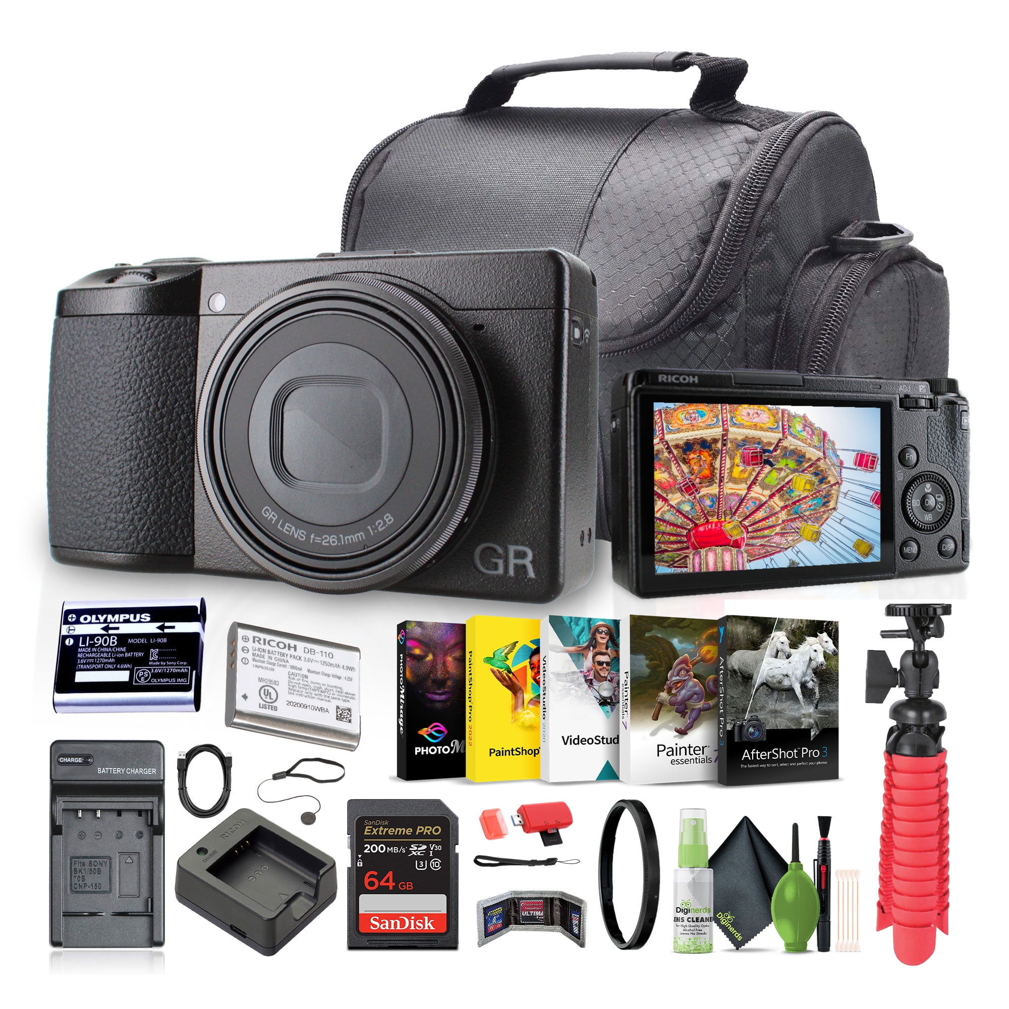 Ricoh GR IIIx Compact Portable Digital Camera + 64GB Memory Card + More ...