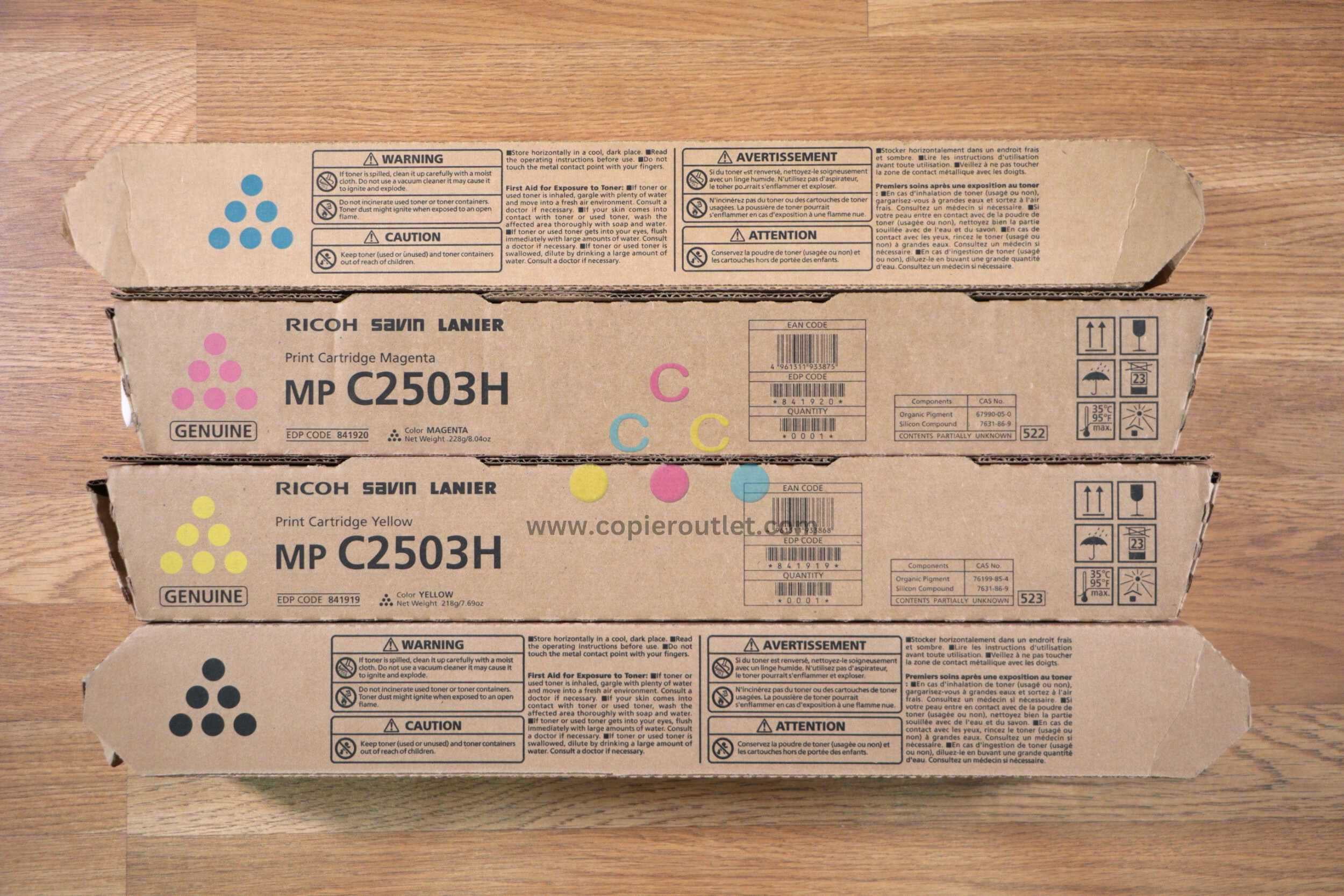 Ricoh Savin Lanier MP C2503H CMYK Toner Cartridges Set for MP C2003 ...