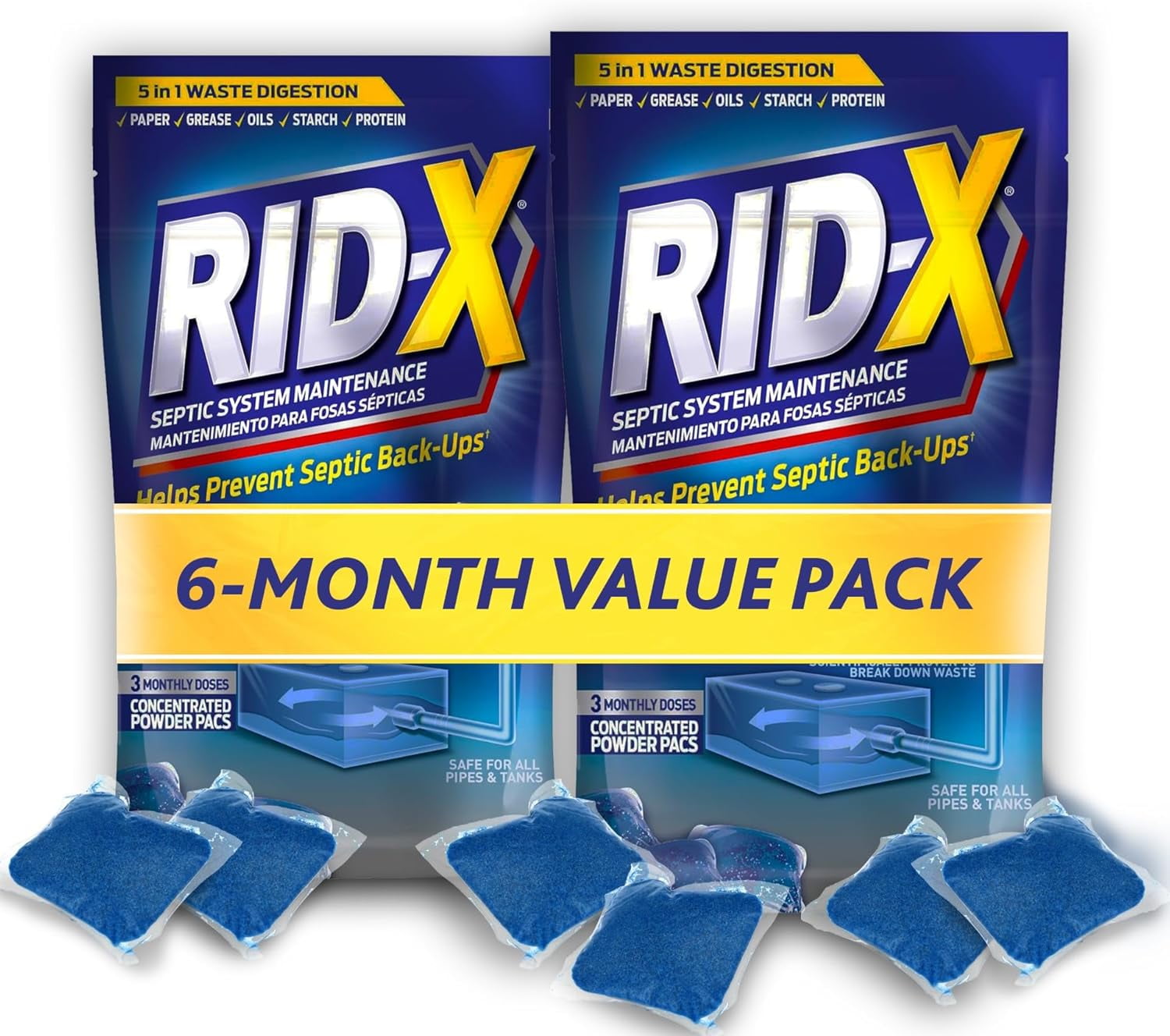 Rid-X, Septic System Treatment, 3.2 oz Dual Action Septi-Pacs, 2 Pack ...