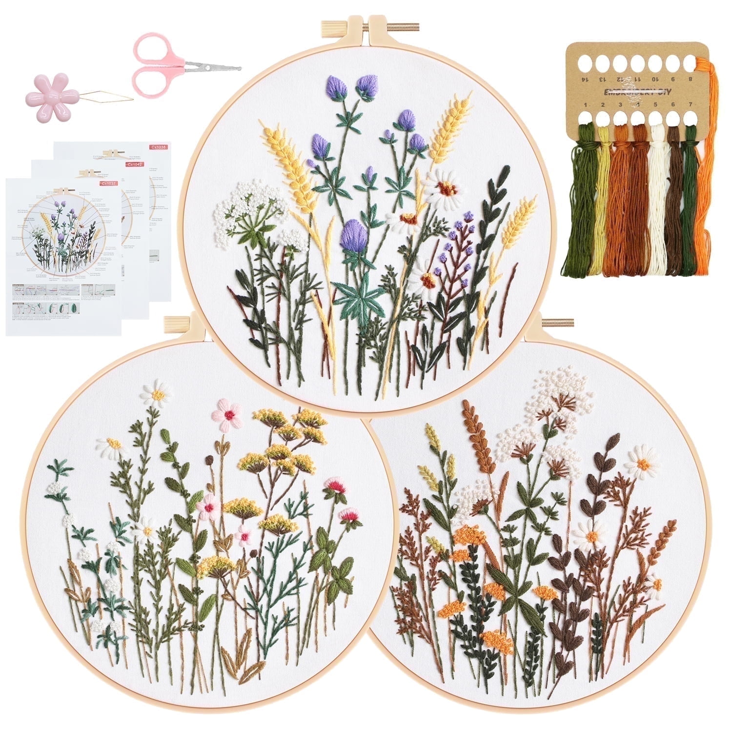 RidaaFri 3 Sets Floral Embroidery Kit Beginners, DIY Adults Kids Craft ...