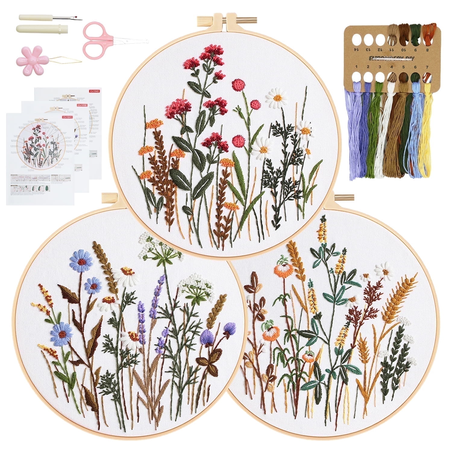 RidaaFri 3 Sets Floral Embroidery Kit Beginners, DIY Adults Kids Craft ...