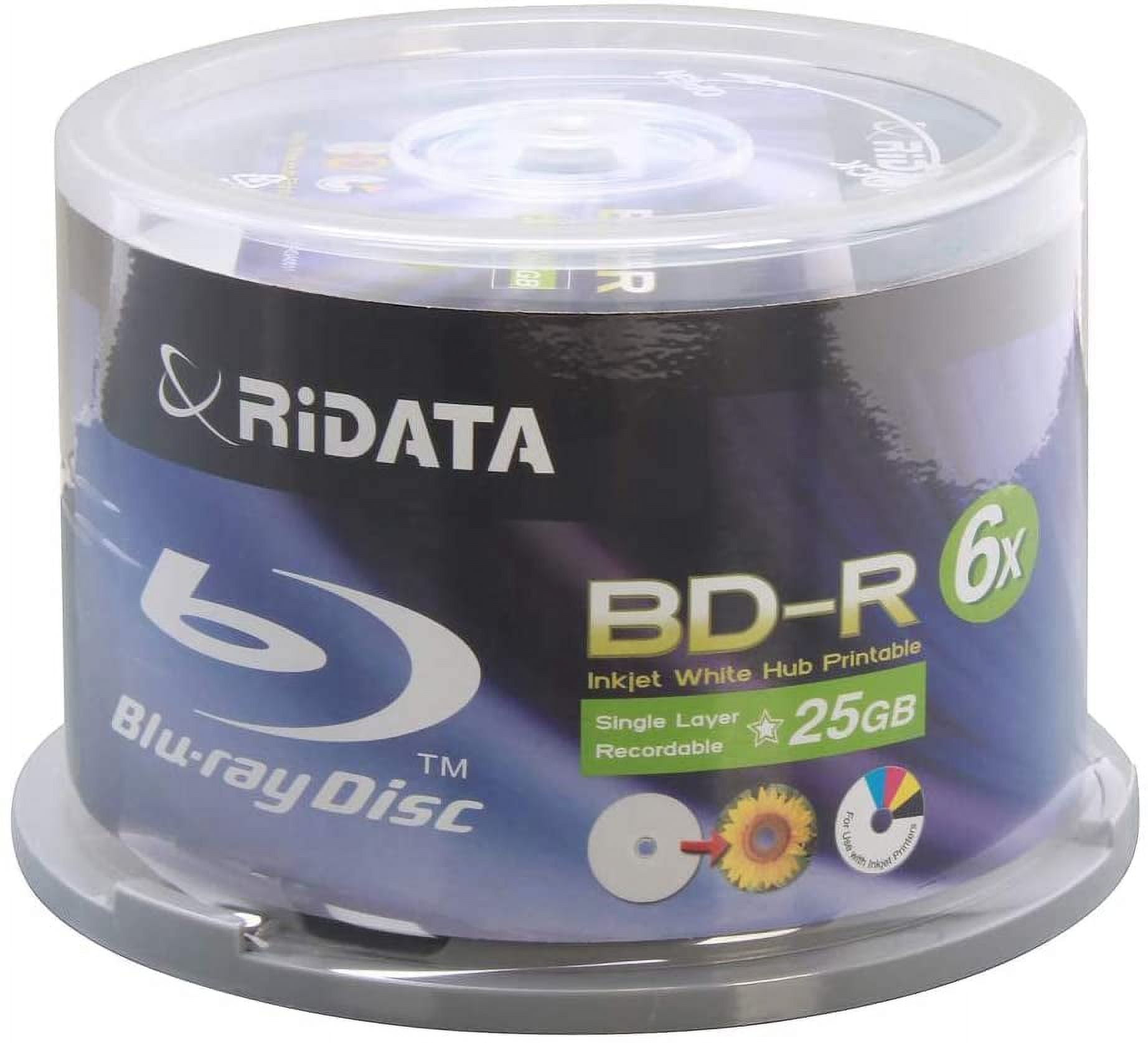 Ridata BD-R 6X 25GB Blu-ray Media White Inkjet Hub Printable Disc, Pack of - Walmart.com