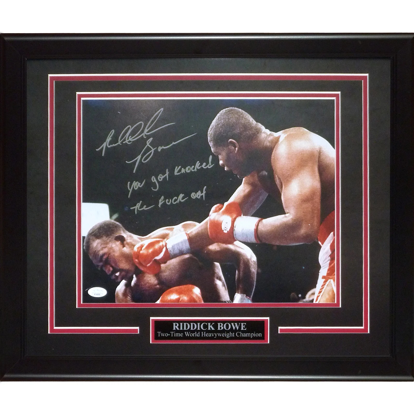 Riddick Bowe Autographed Boxing (vs Evander Holyfield) Deluxe Framed 11x14 Photo w/ Long ...