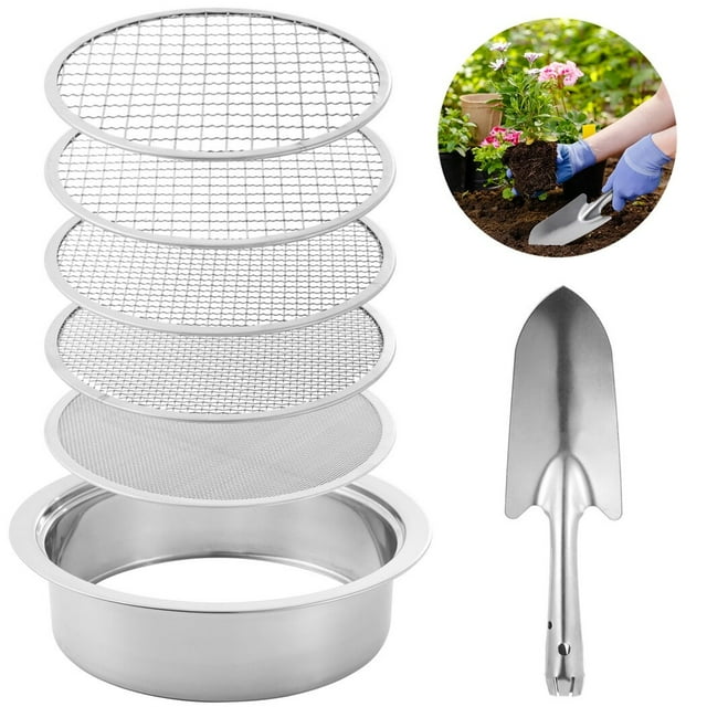 Riddle Sieve Set with 5 Sizes Interchangeable Meshes, Garden Potting ...