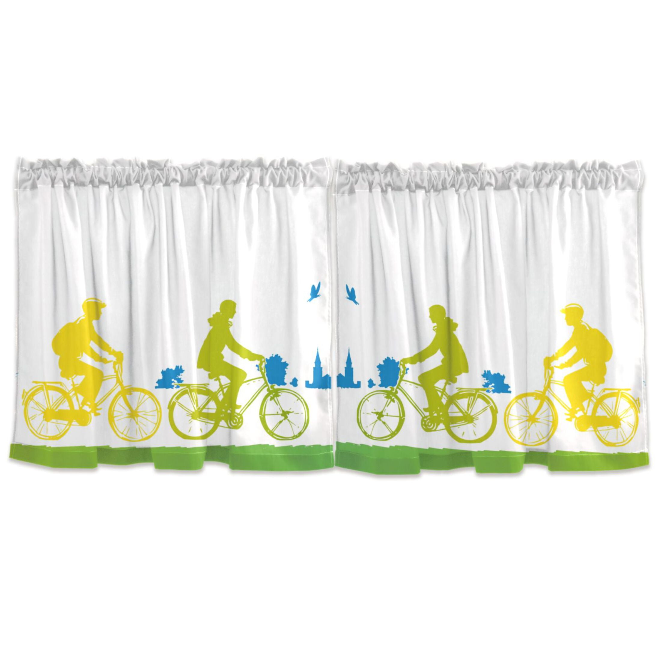 Ride Bike Tier Curtains for Kitchen 57x36 Inch Semi Sheer Light ...