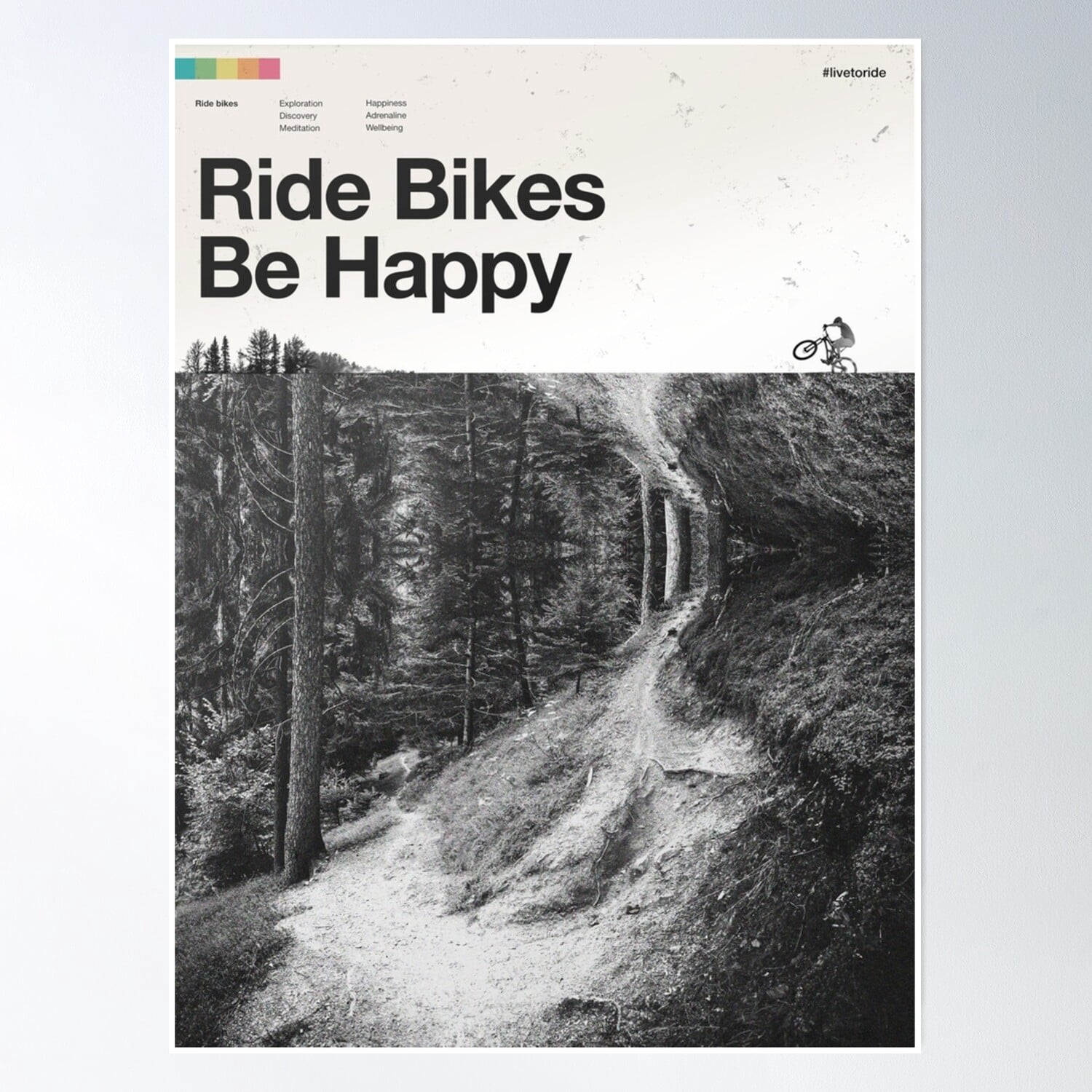Ride Bikes Be Happy Poster Wall Art, Modern Wall Decor, 24x36 UNFRAMED ...
