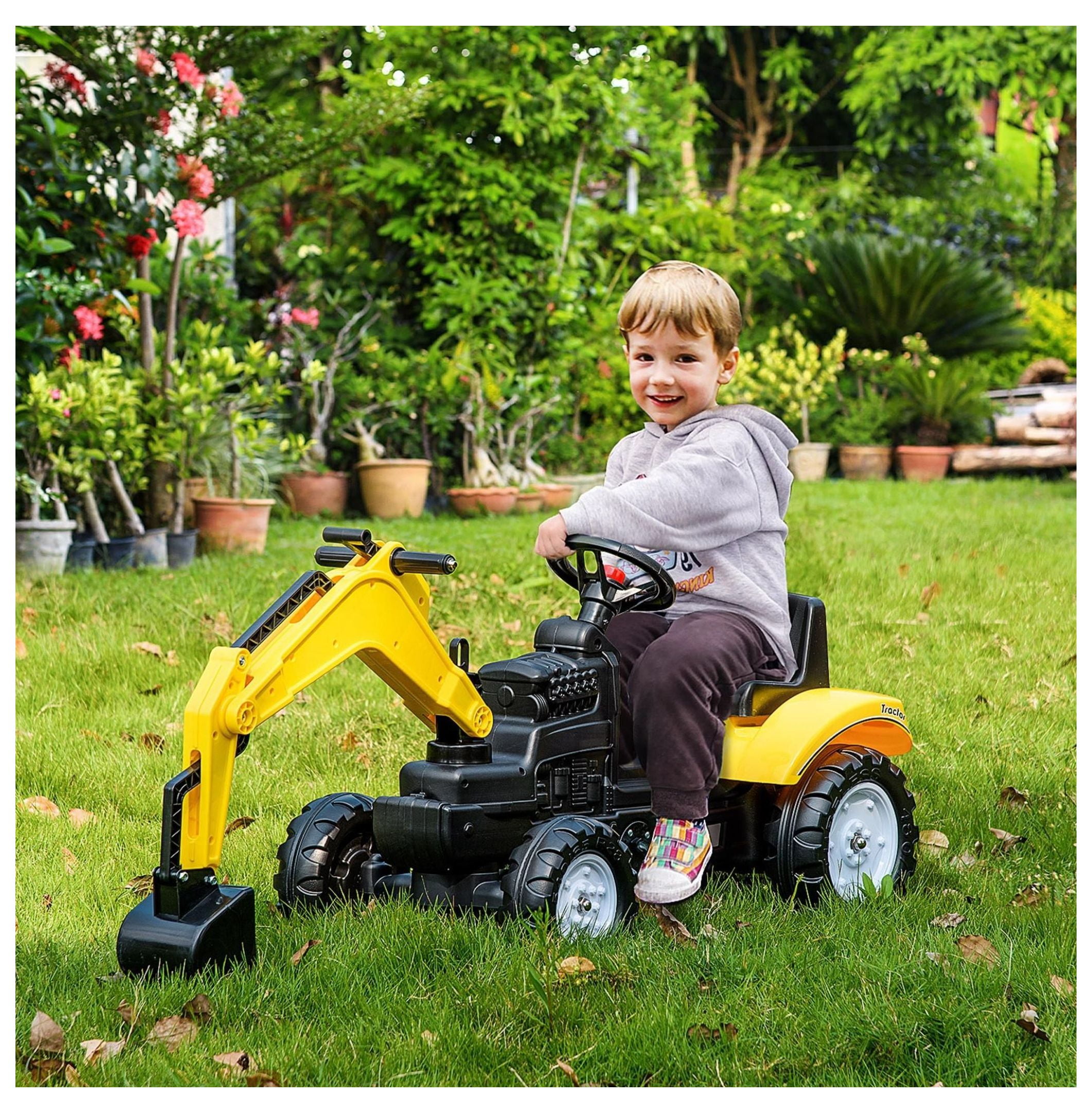 Ride On Digger Excavator for Kids 3-6, Pedal Powered Construction ...