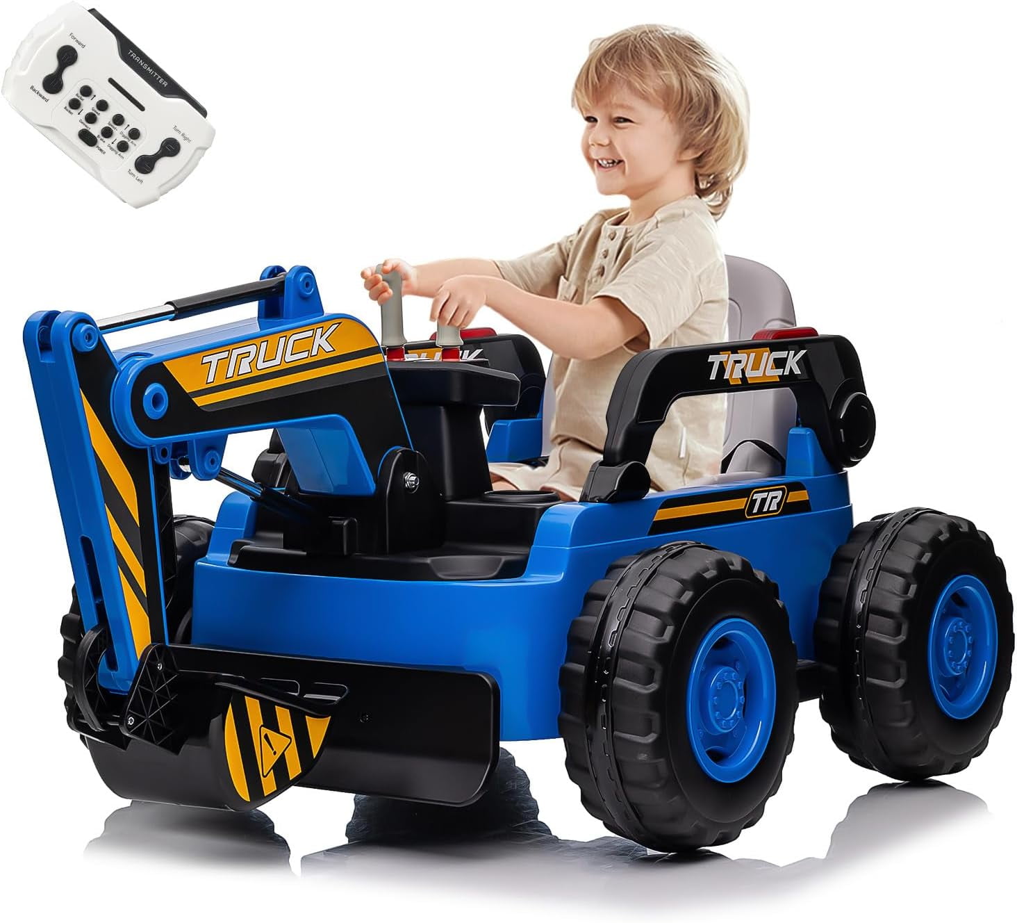 Ride On Excavator for Kids, 4WD Electric Excavator Toy, 12V Battery ...