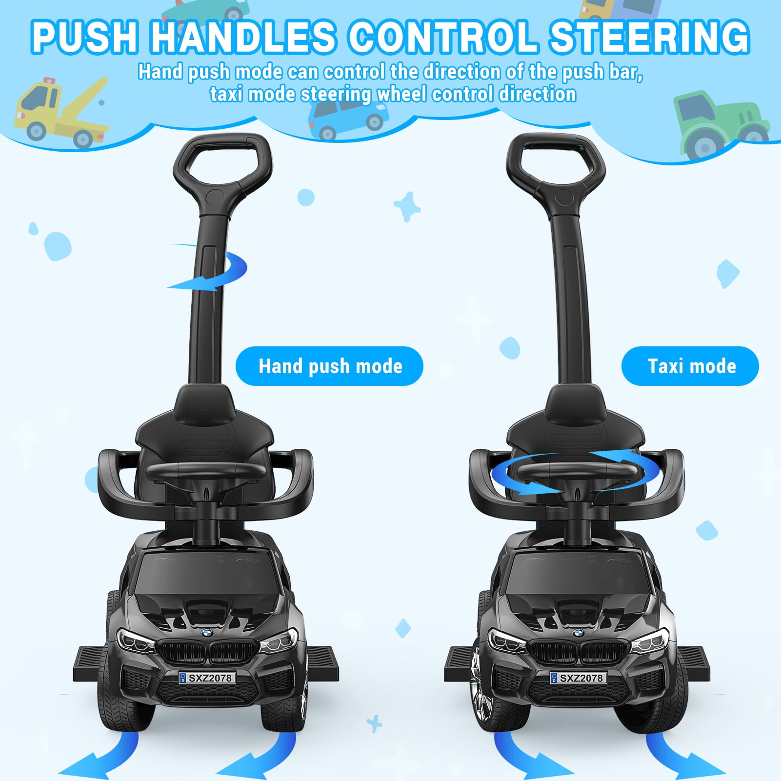 Ride On Cars 4-in-1 Push Cars for Toddlers 1-3 with Led Lights, Music ...