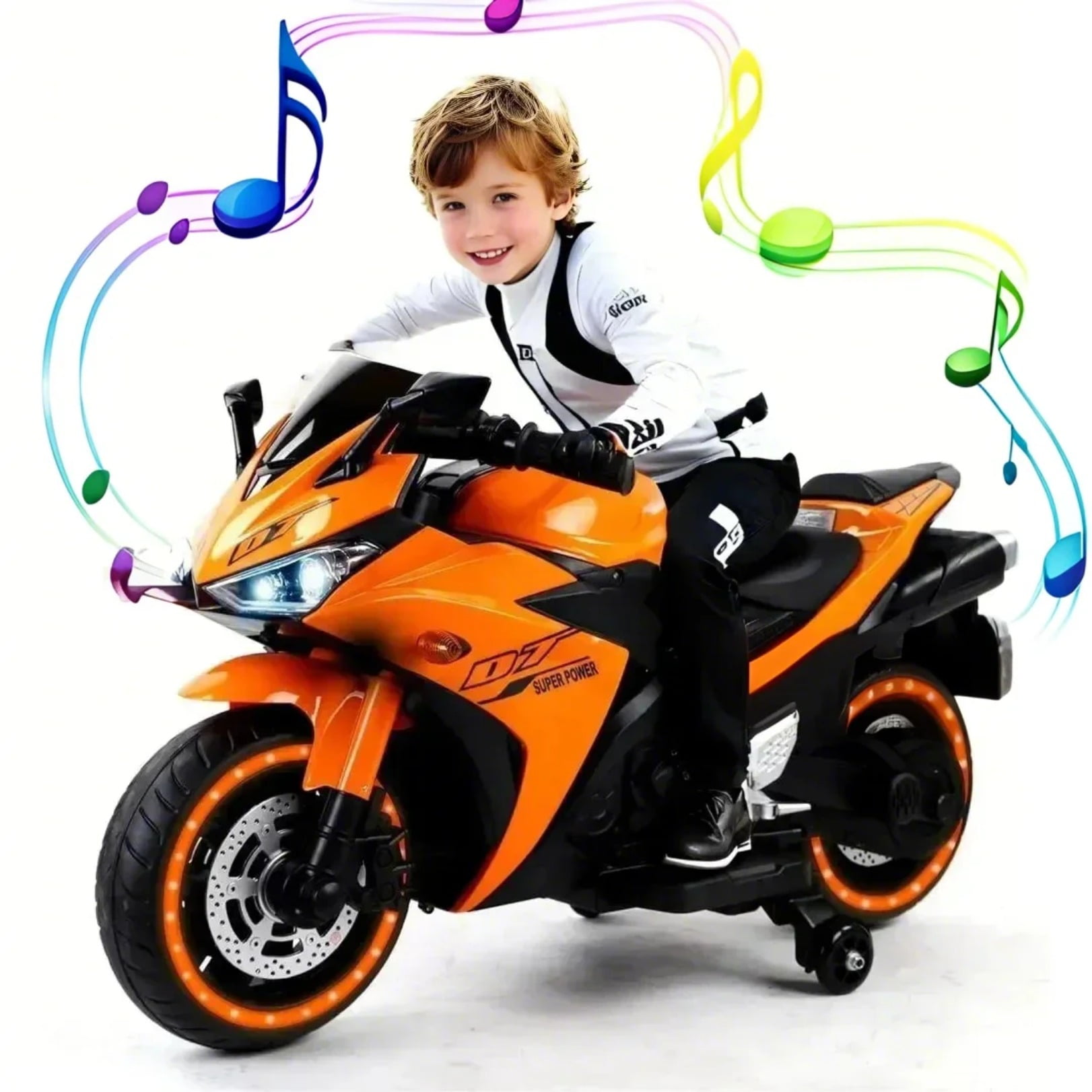 Ride On Motorcycle for Kids, 12V 7AH Kids Electric Motorcycle Toys with Training Wheels, Light ...