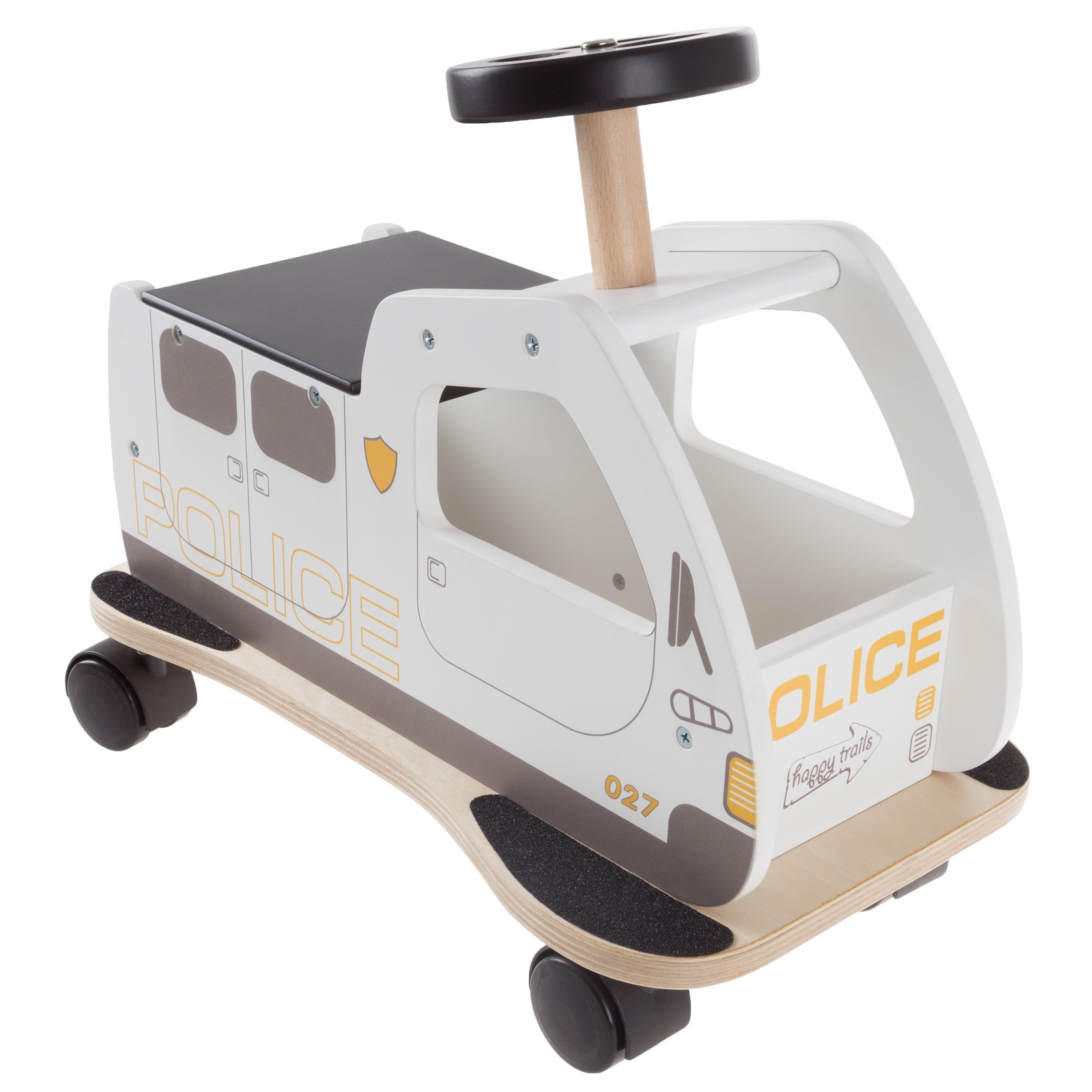 Ride On Police Car Toy Box with Steering Wheel, Sturdy Seat and All ...