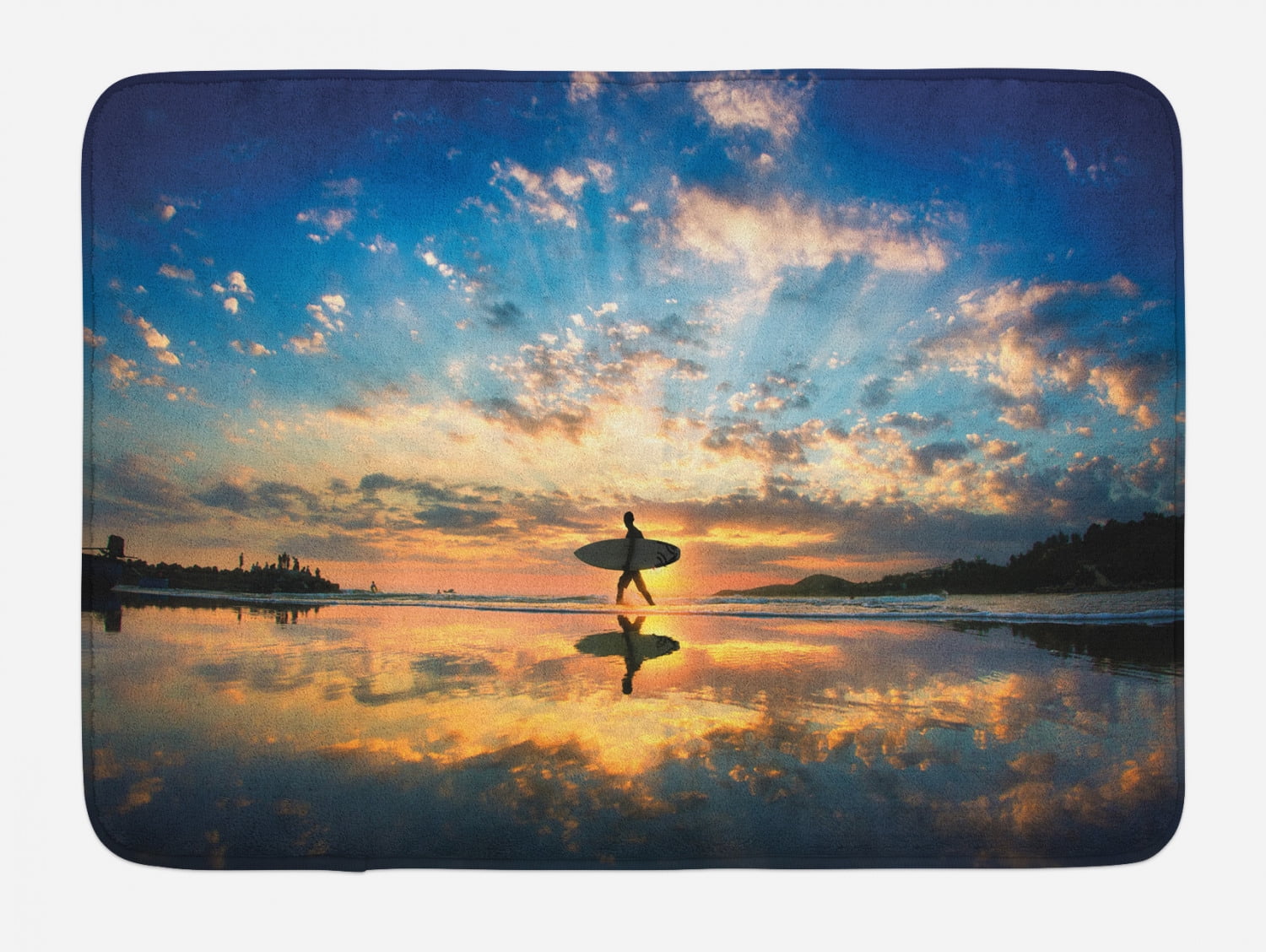 Ride The Wave Bath Mat, Surfer Walking Before Horizon with Cloudy Sky ...