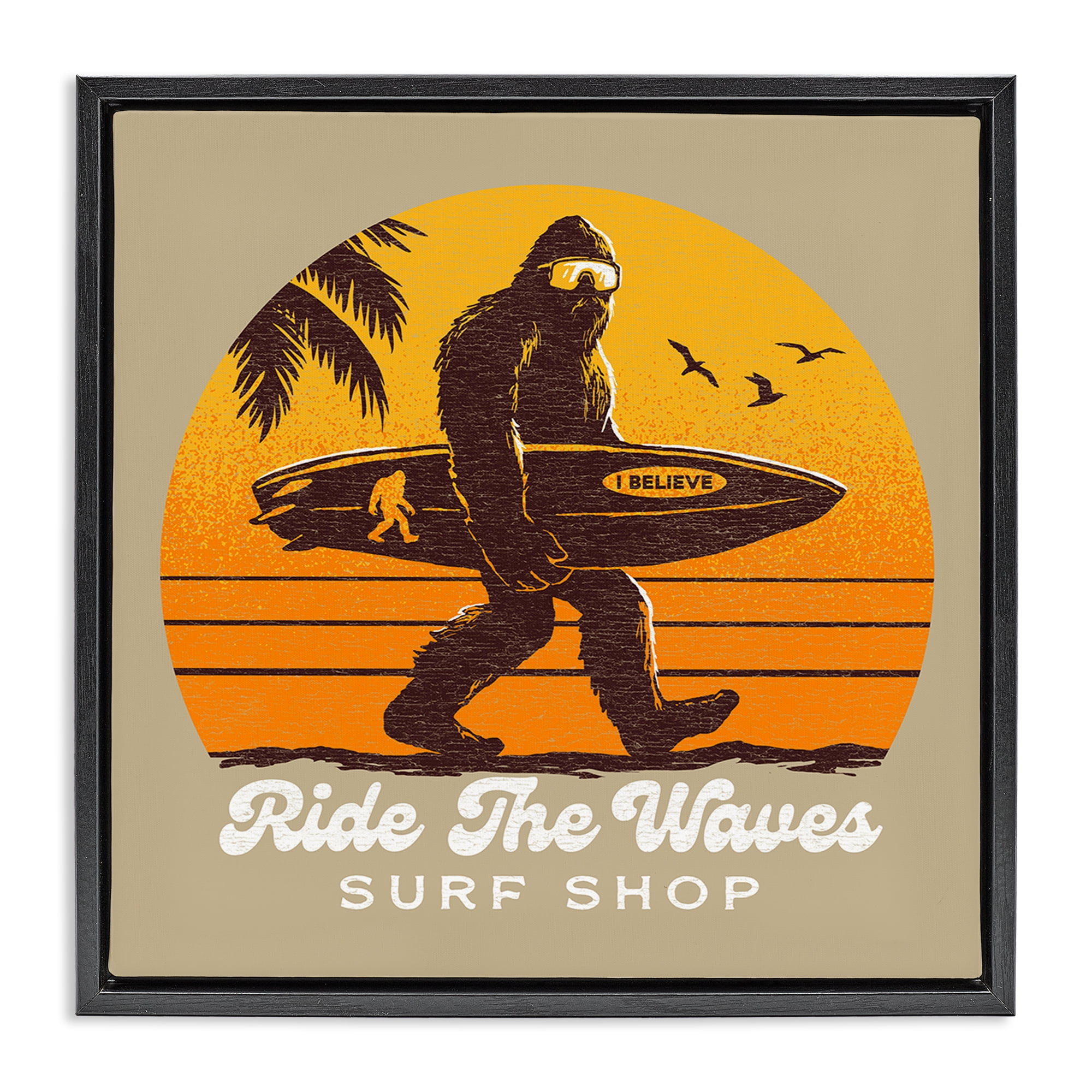 Ride The Waves Surf Shop Black Framed Floater Canvas Wall Art, design ...