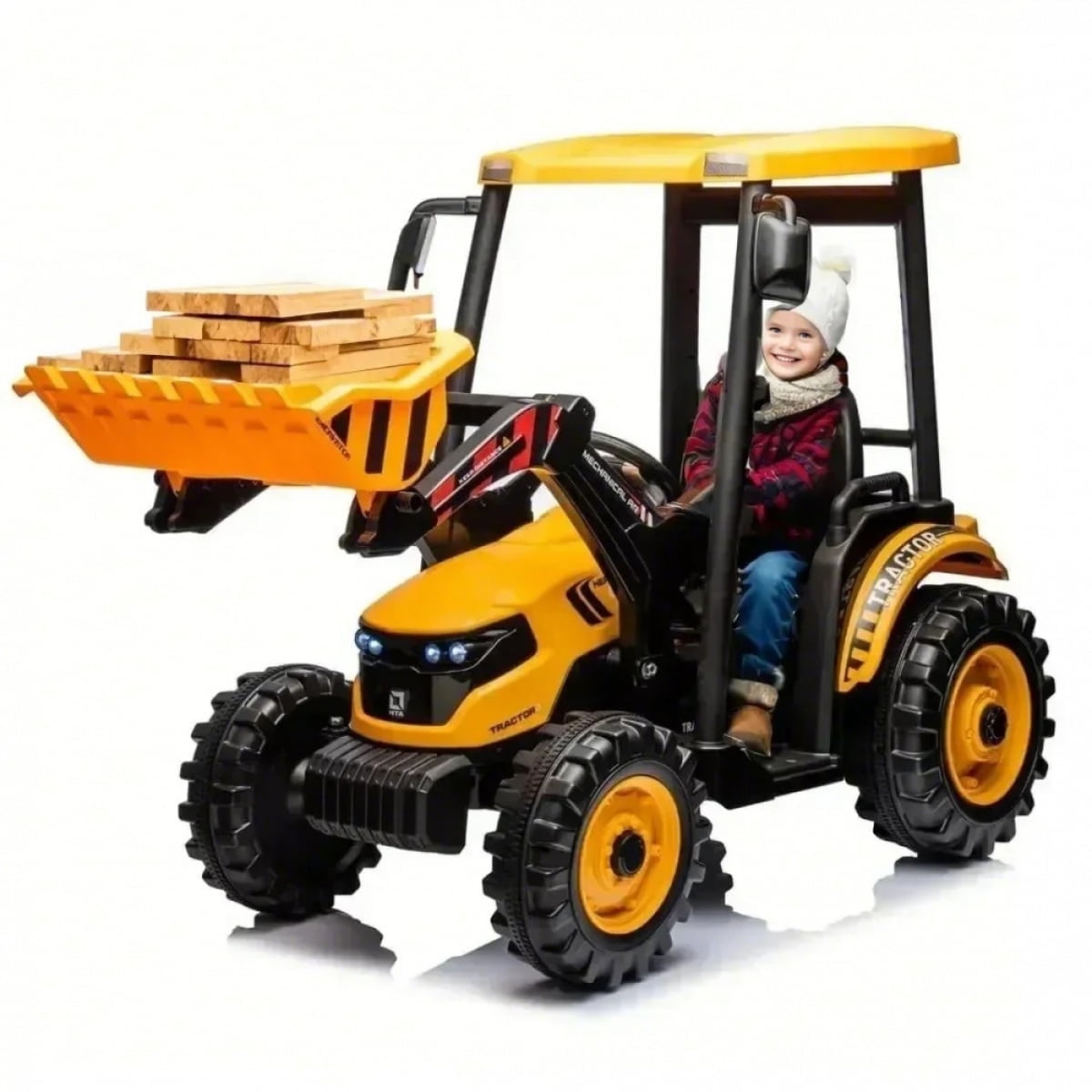 Ride on Tractor with Front Loader, 24V Dual Motors Ground Loader ...