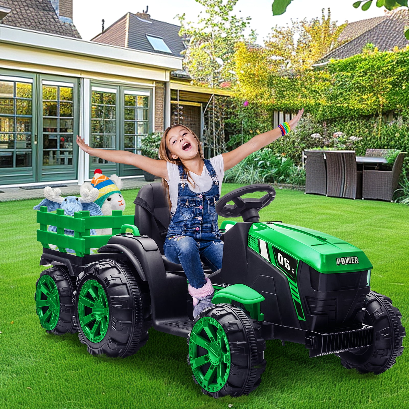 Ride On Tractor Toy for Kids, 12V Ride On Toy w/Trailer & Remote ...