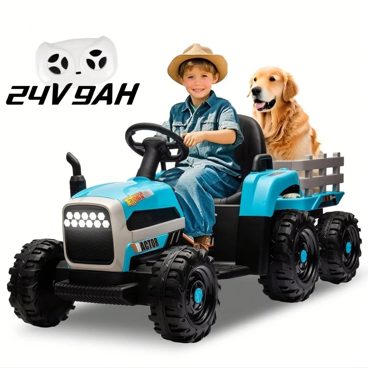 Ride on Tractor with Trailer,24V Battery Powered Electric Tractor Toy ...