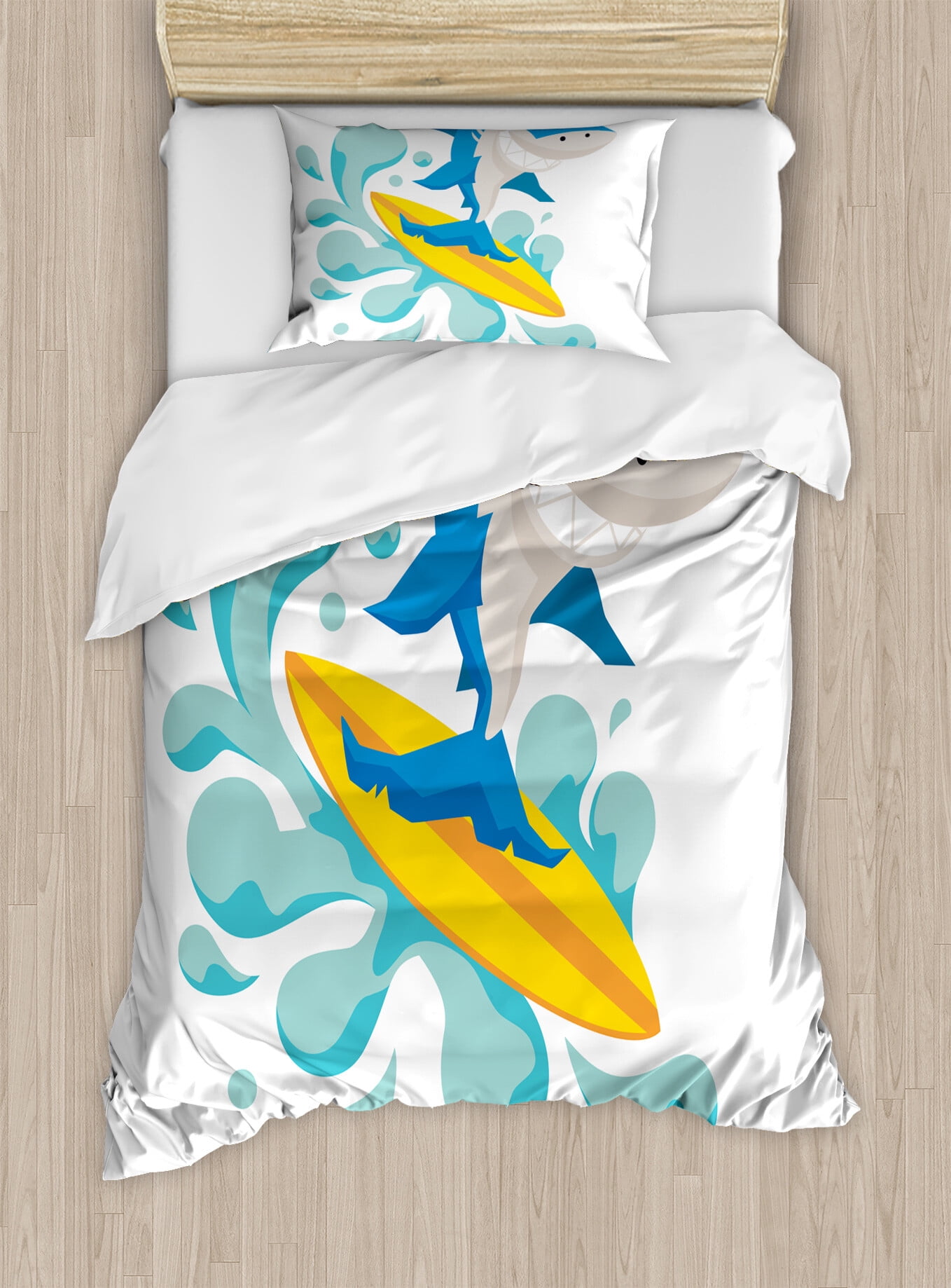 Ride the Wave Duvet Cover Set, Funny Shark Surfing in the Ocean ...