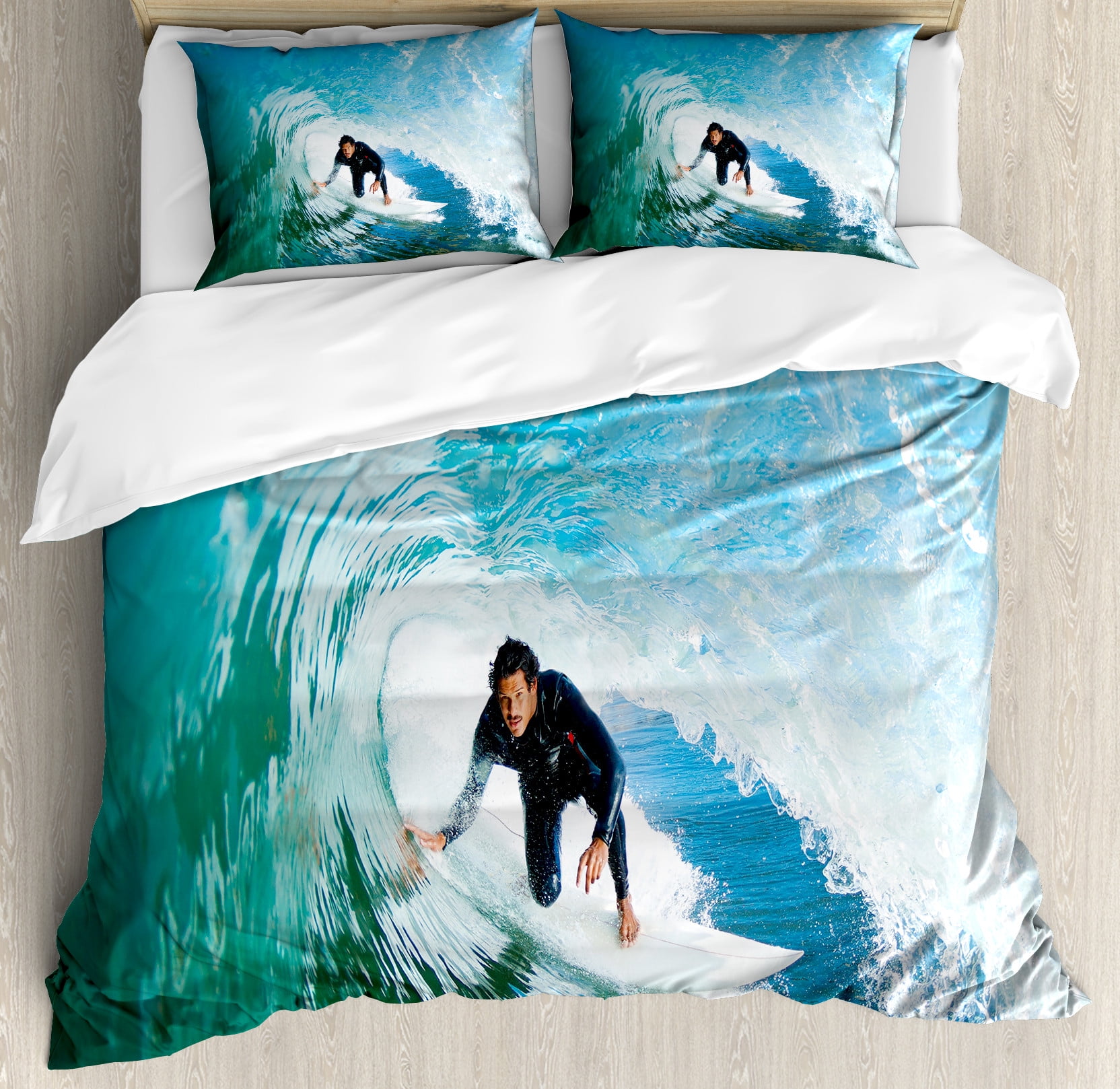 Ride the Wave Duvet Cover Set, Surfer Inside Ocean Wave Adventure ...