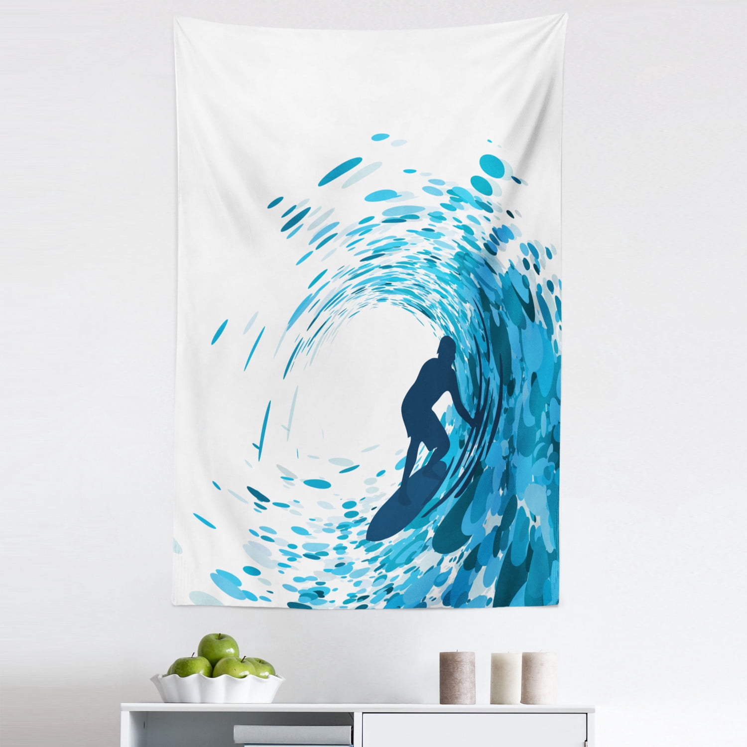 Ride the Wave Tapestry, Silhouette of a Surfer Under Giant Ocean Waves ...
