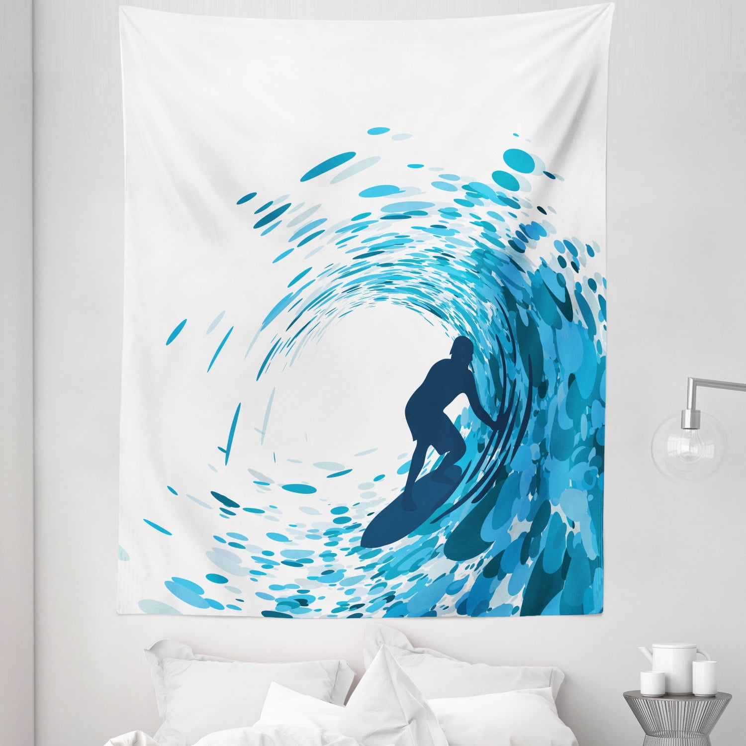 Ride the Wave Tapestry, Silhouette of a Surfer Under Giant Ocean Waves ...