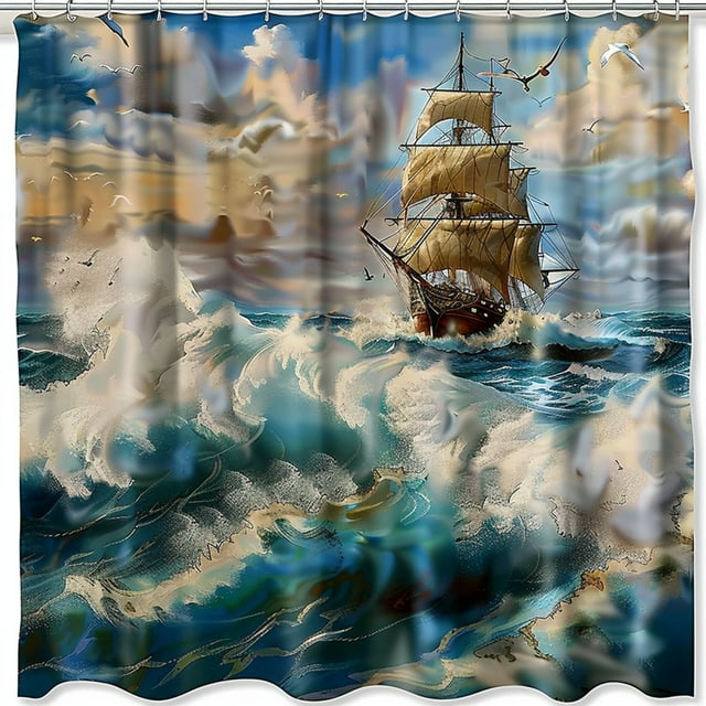 Ride the storm with our sailing ship shower curtain a wave of ...