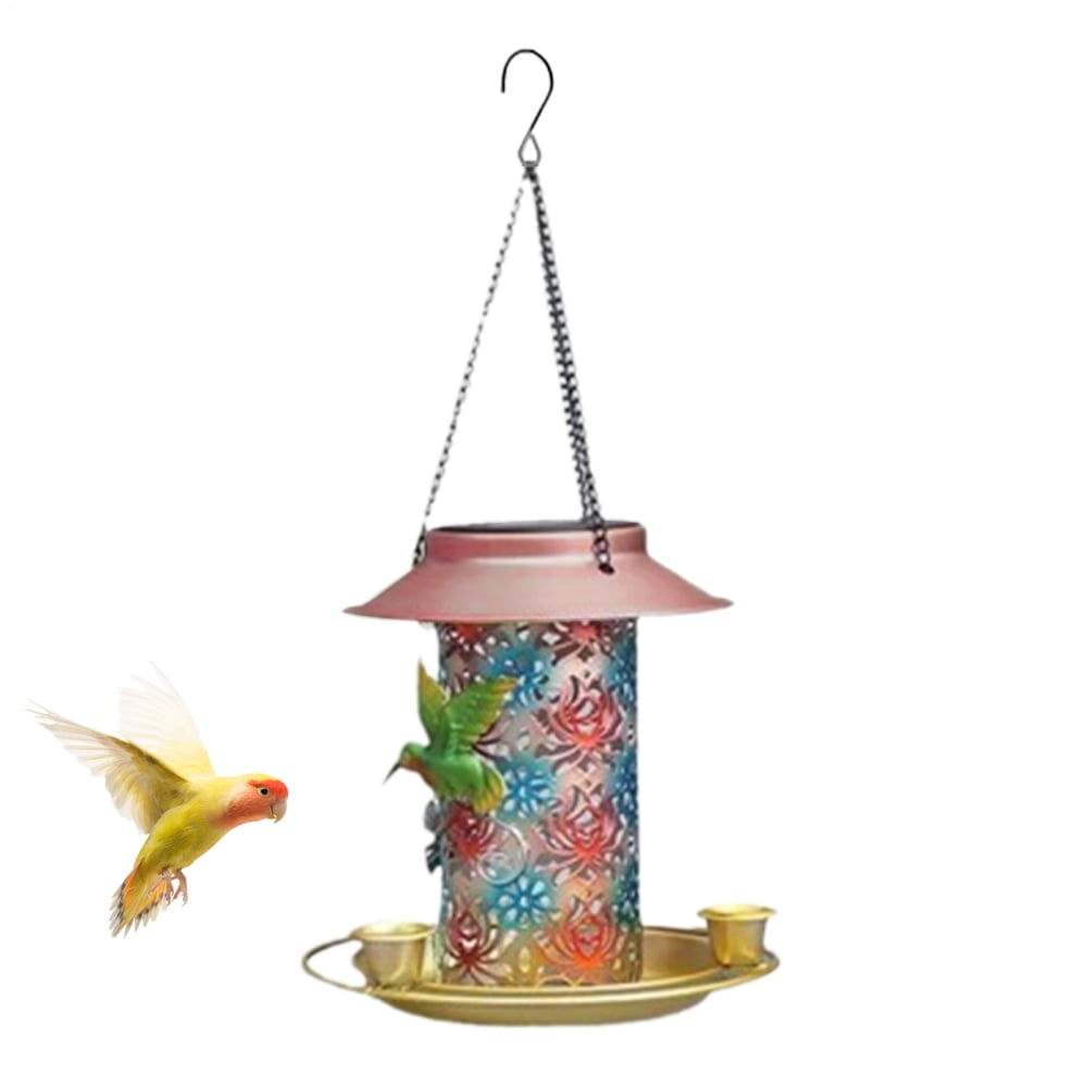 Ridecle Solar Powered Bird Feeder Metal Birdfeeders for Outside LED ...